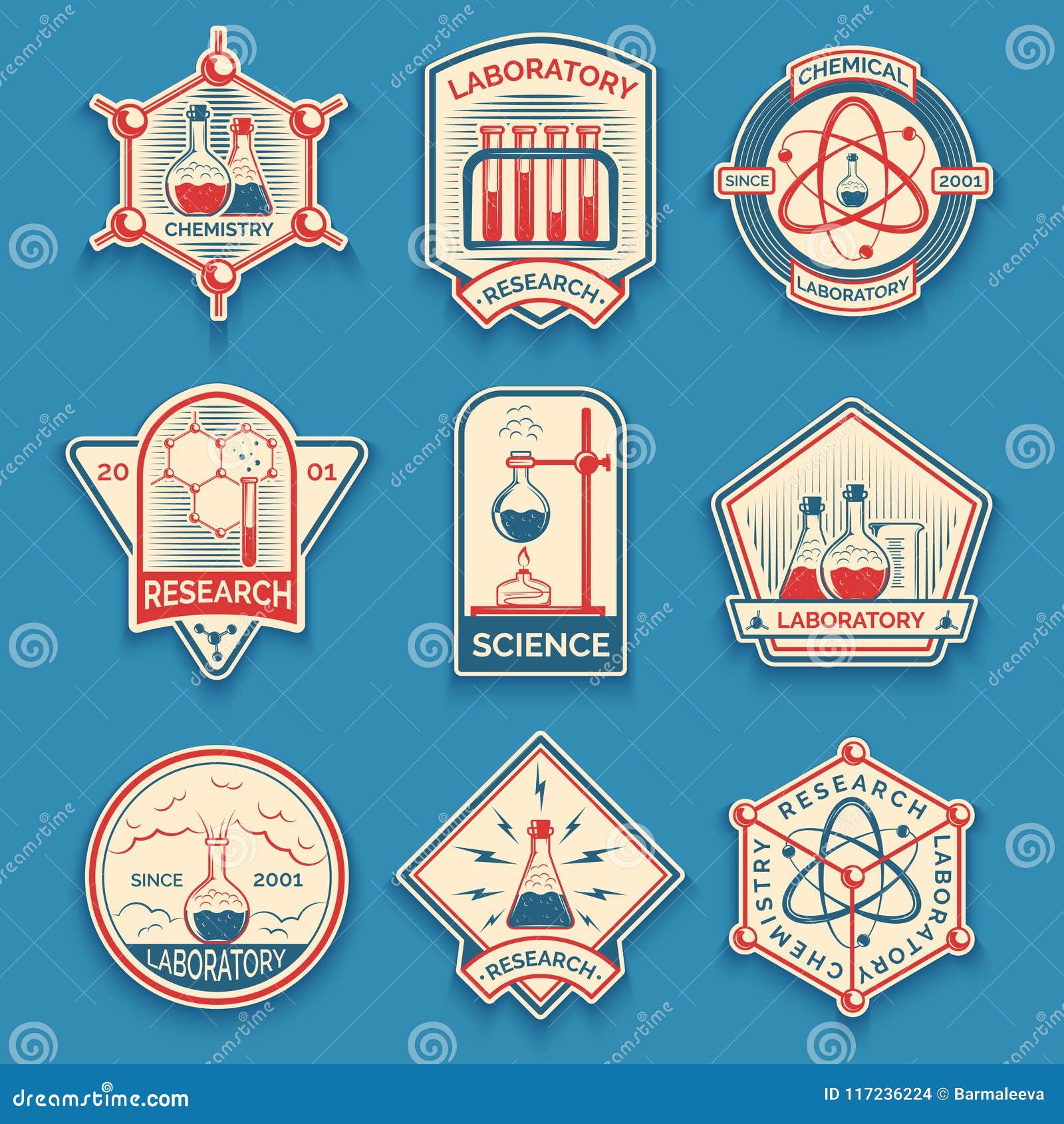 Set of Laboratory Research Elements with Flasks, Tubes and Molecular ...