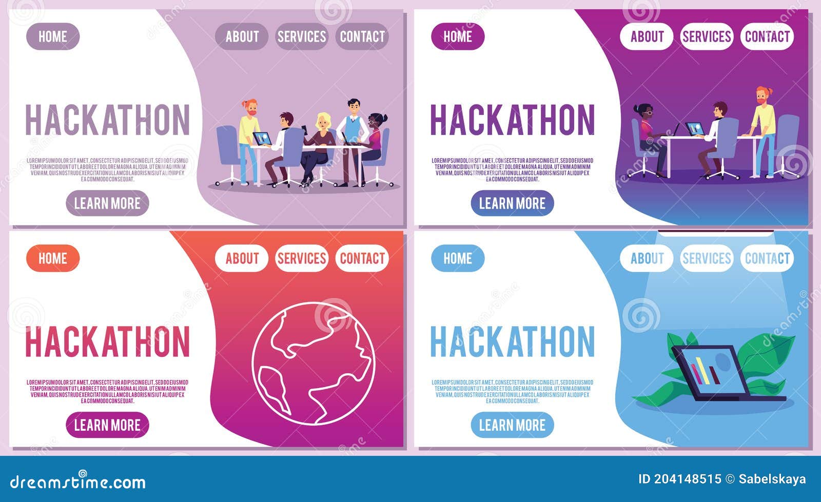 A Set of Vector Landing Pages Templates of App for Hackathon Stock ...