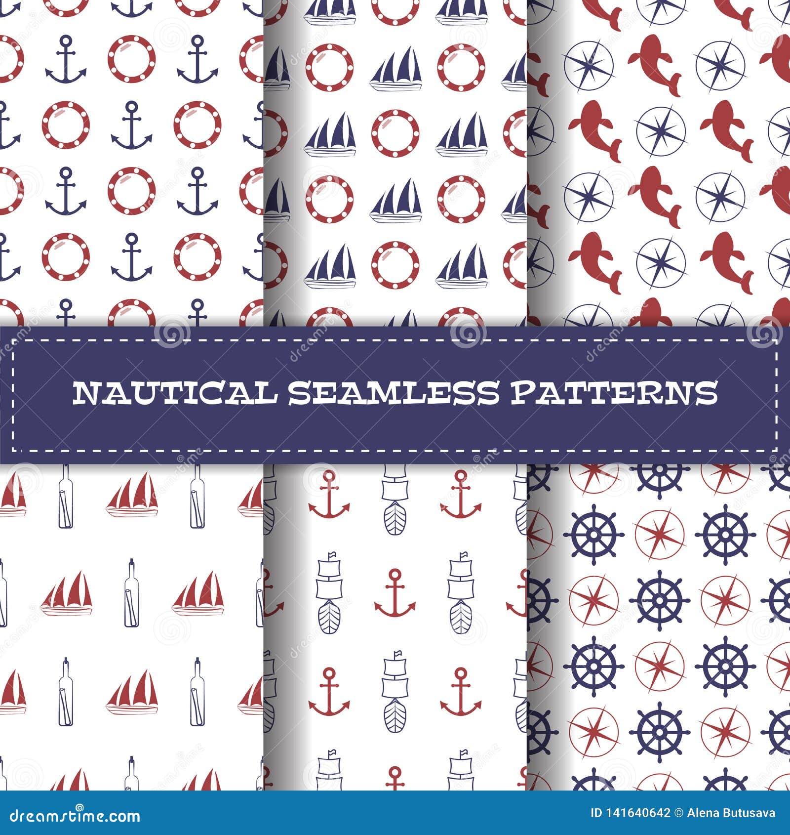 Set of Vector Line Art Nautical Seamless Patterns Stock Vector ...