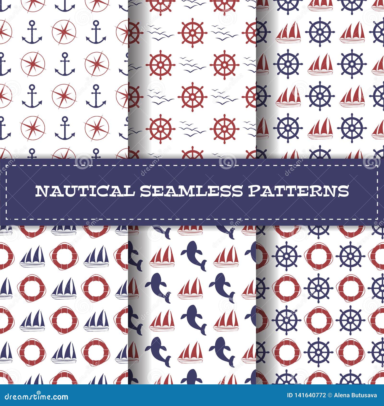 Set of Vector Line Art Nautical Seamless Patterns Stock Vector ...
