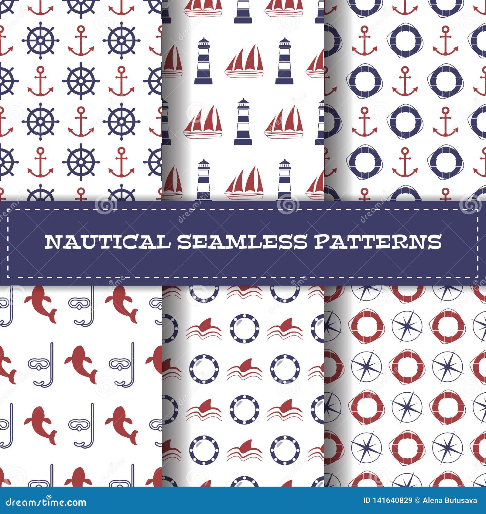 Set of Vector Line Art Nautical Seamless Patterns Stock Vector ...