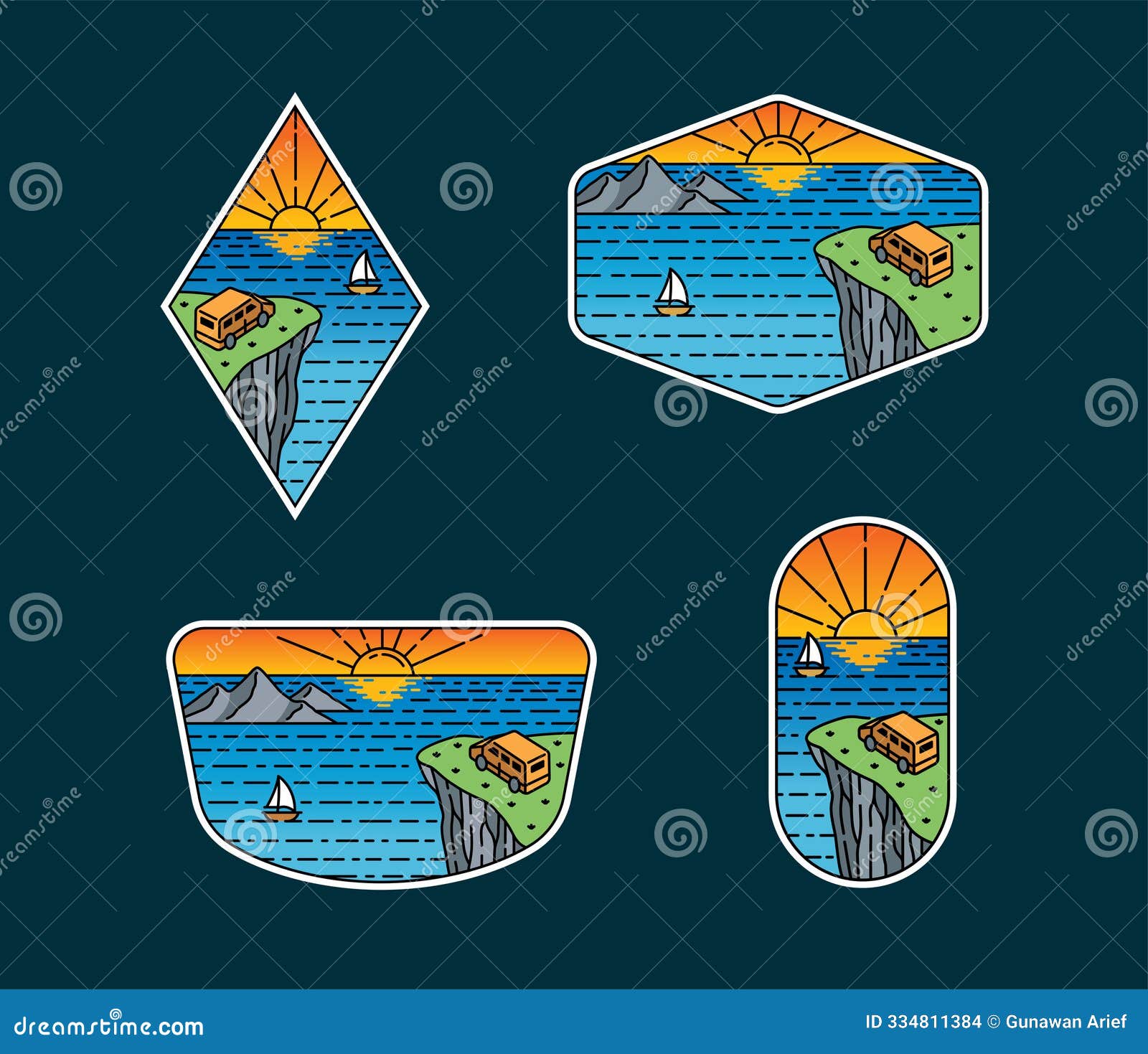 Set of Vector Line Art Outdoor Designs Stock Illustration ...