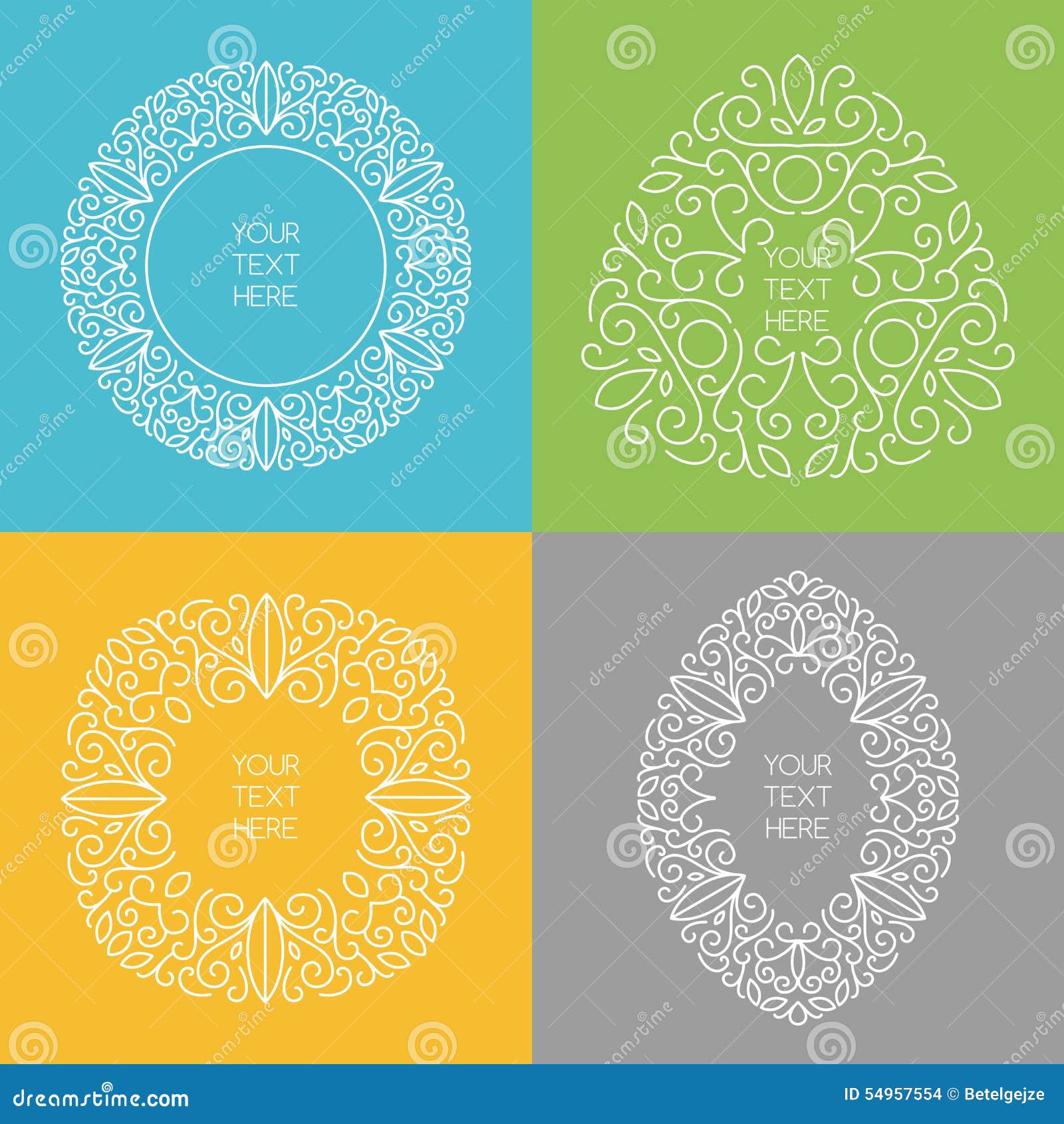 Set of Vector Line Art Style Round, Square, Triangle, Oval Frame Stock ...