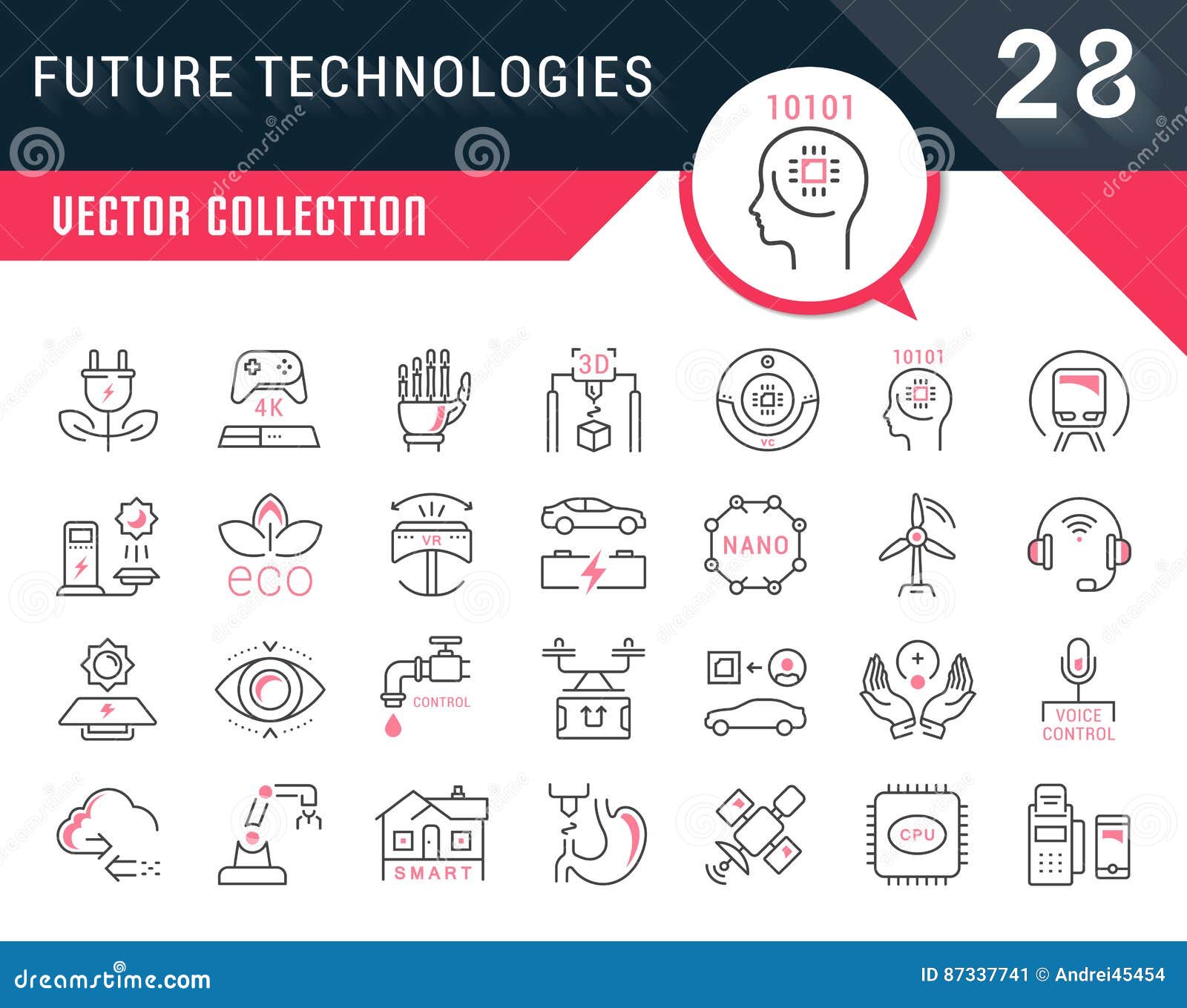 Set Vector Line Flat Icons of Future Technologies. Stock Illustration ...