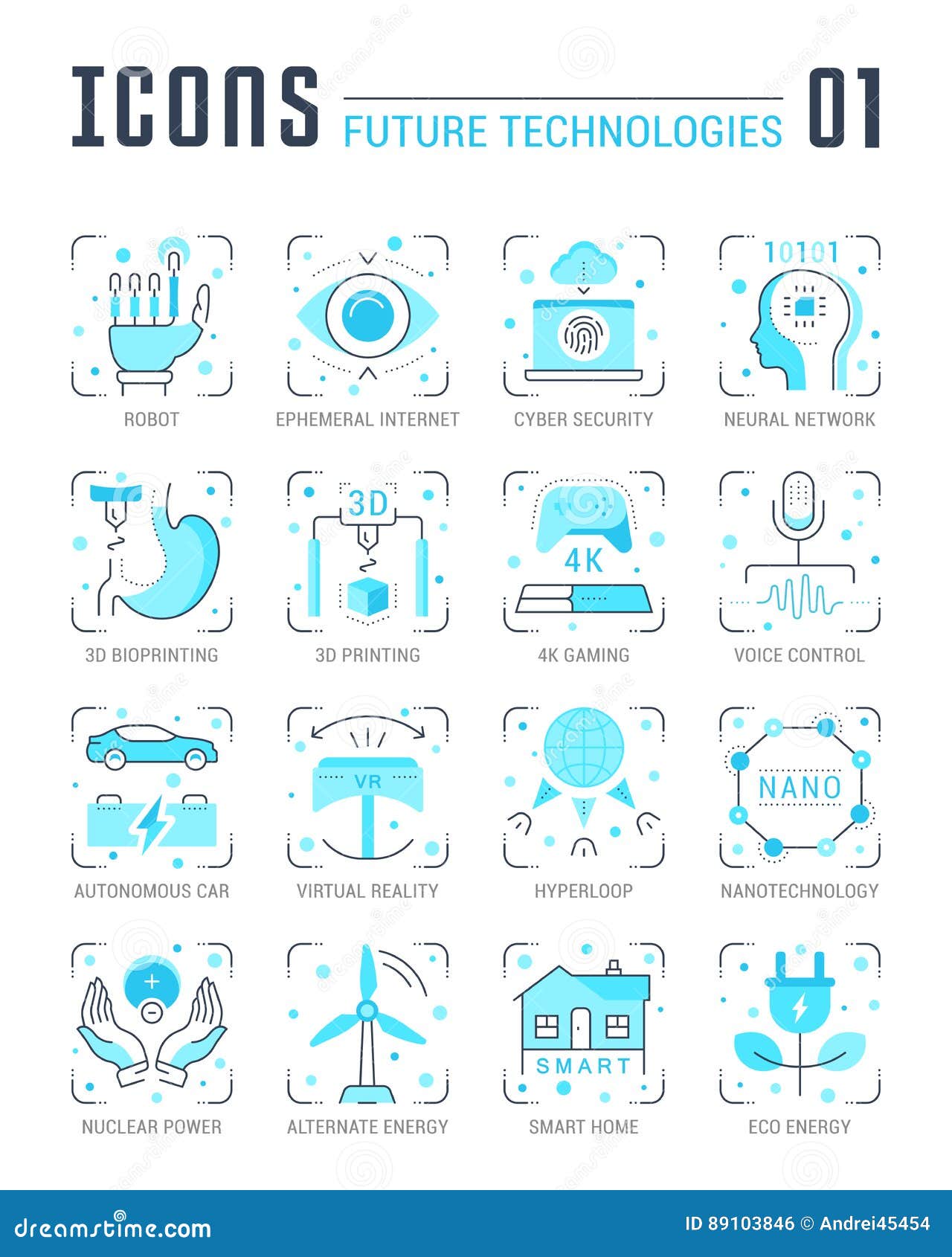 Set Vector Line Flat Icons of Future Technologies. Stock Illustration ...