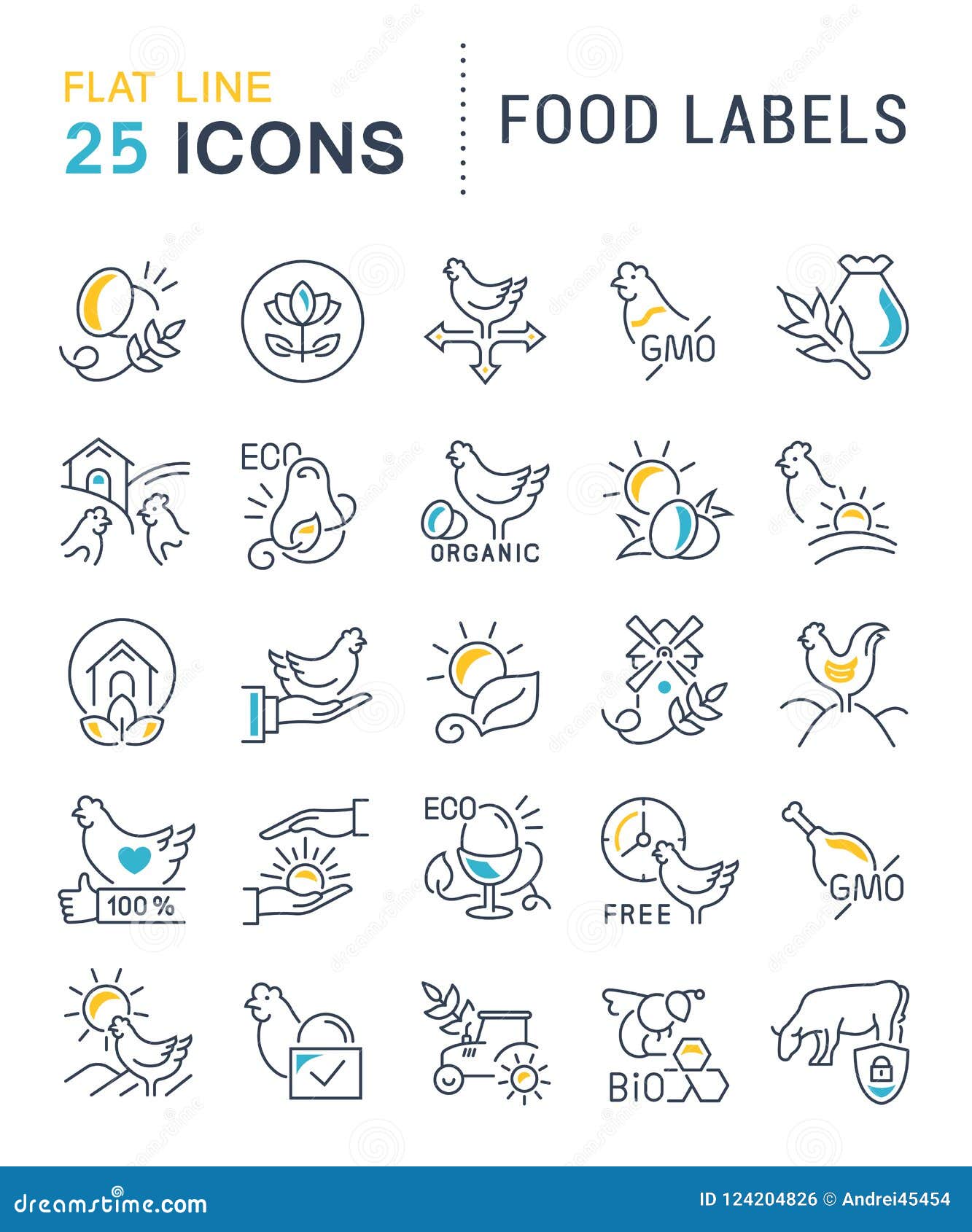 Set Vector Line Icons of Food Labels. Stock Illustration - Illustration ...