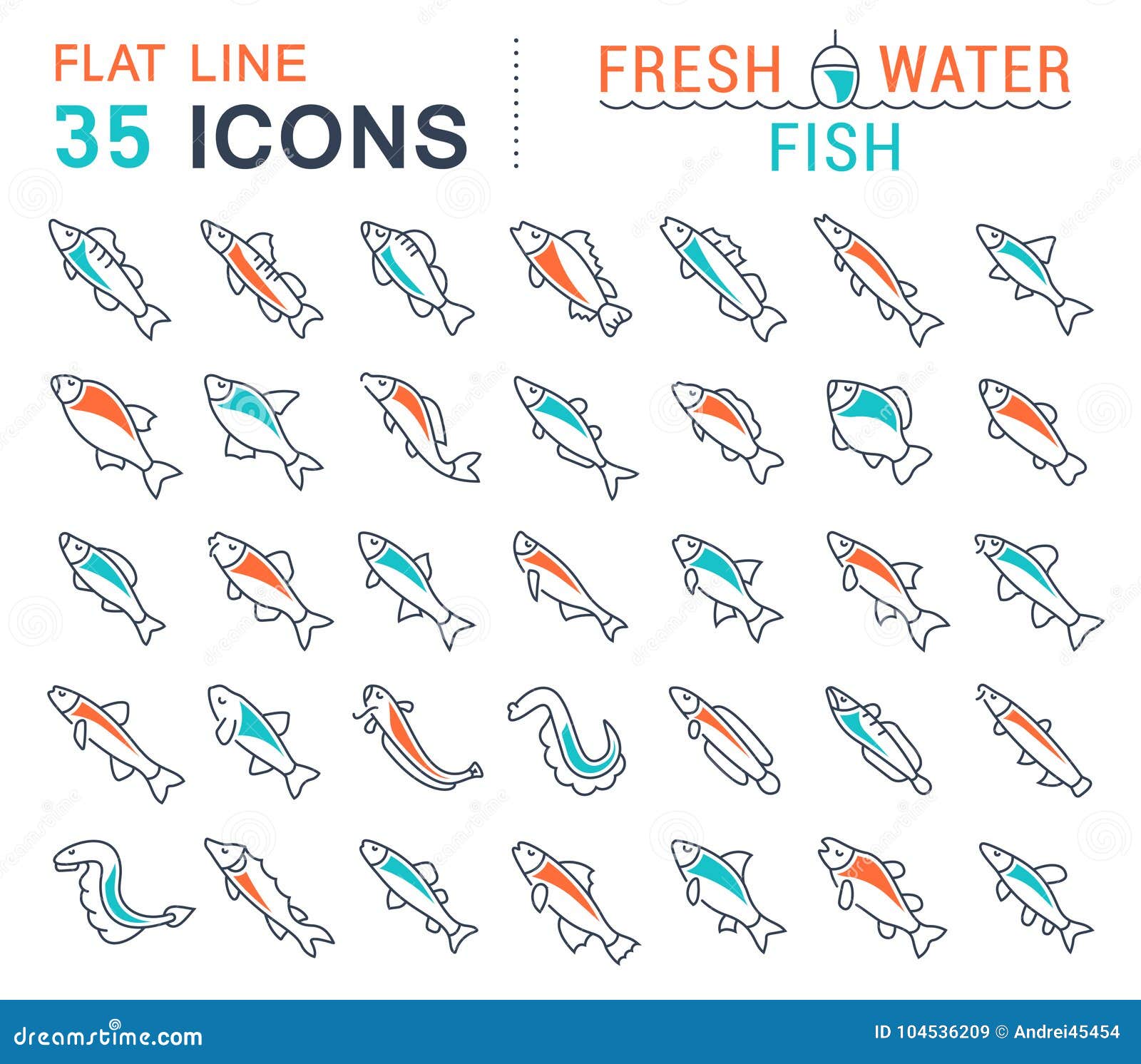 Set Vector Line Icons of Freshwater Fish Stock Illustration ... Set Vector Line Icons of Freshwater Fish Stock Illustration ...