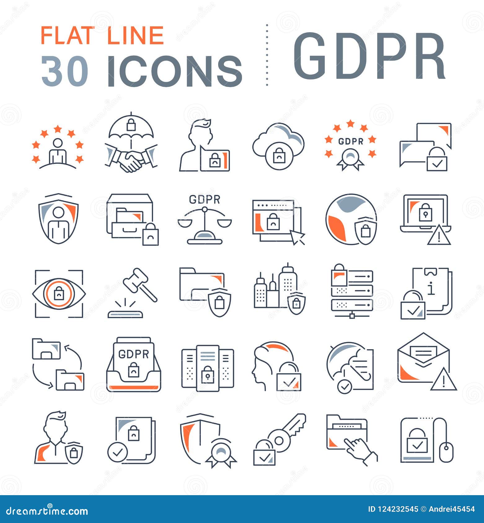 Set Vector Line Icons of GDPR. Stock Illustration - Illustration of ...