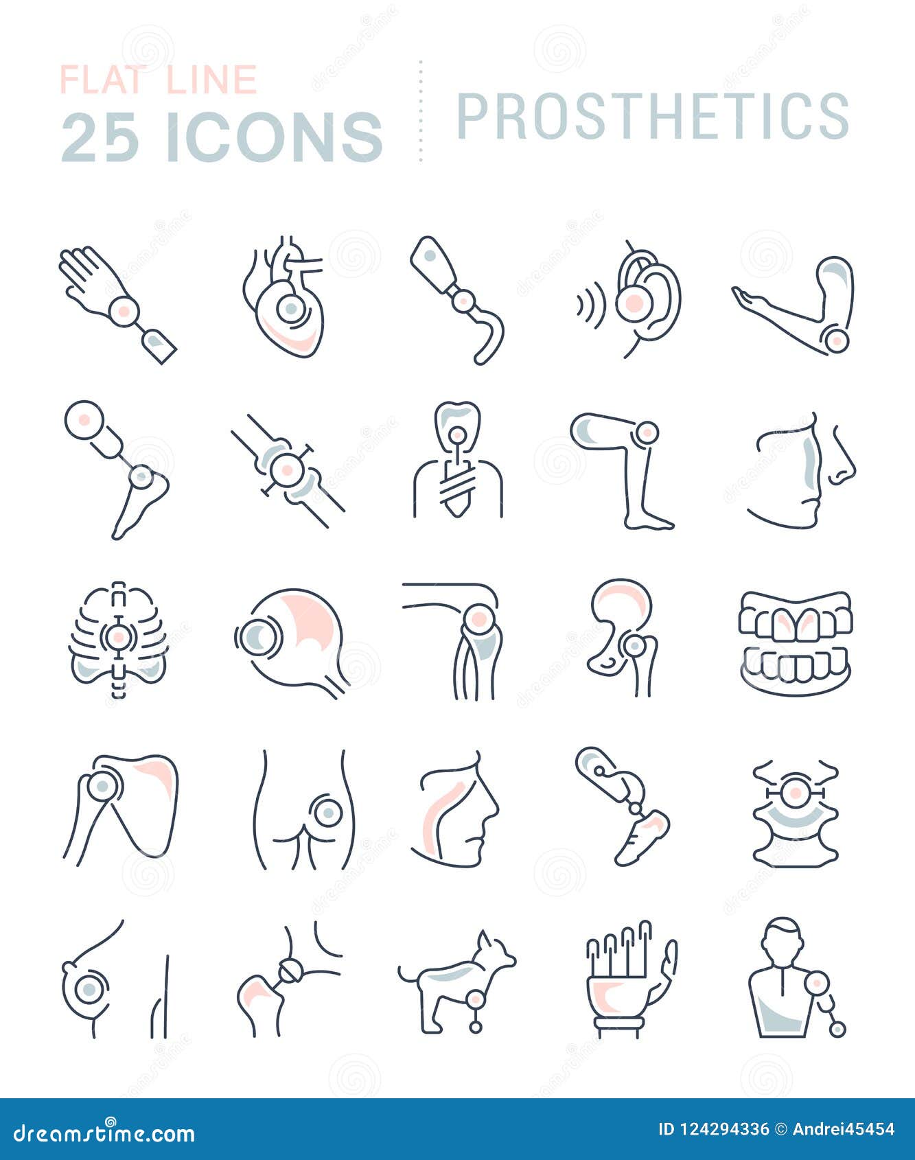 Set Vector Line Icons of Prosthetics. Stock Illustration - Illustration ...
