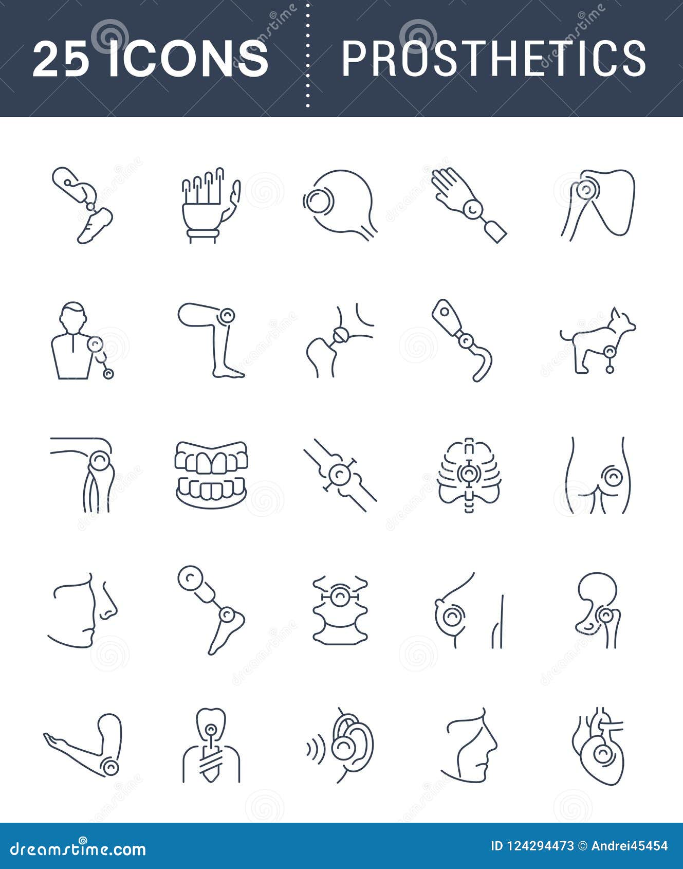 Set Vector Line Icons of Prosthetics. Stock Illustration - Illustration ...