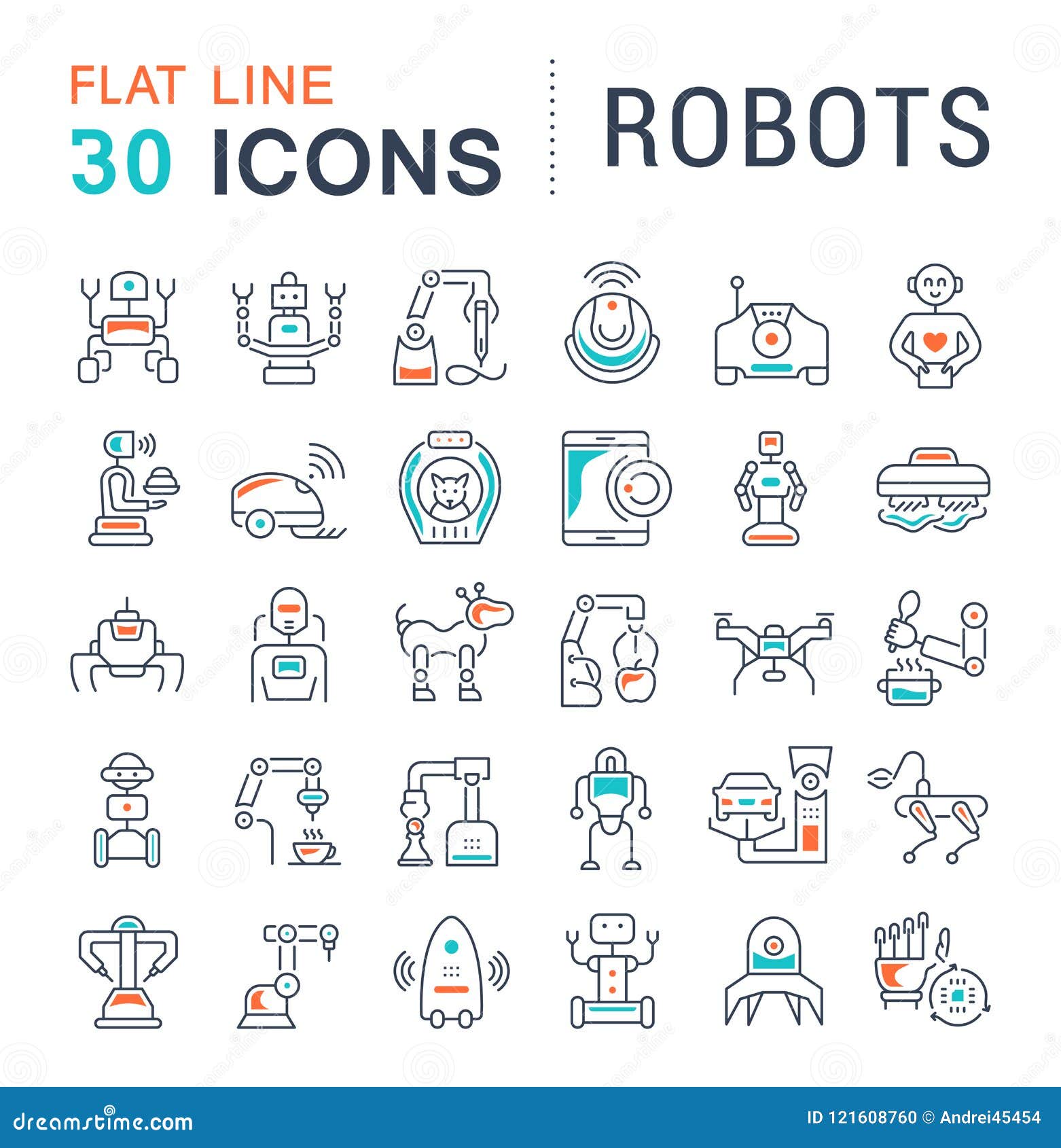 Set Vector Line Icons of Robots. Stock Illustration - Illustration of ...
