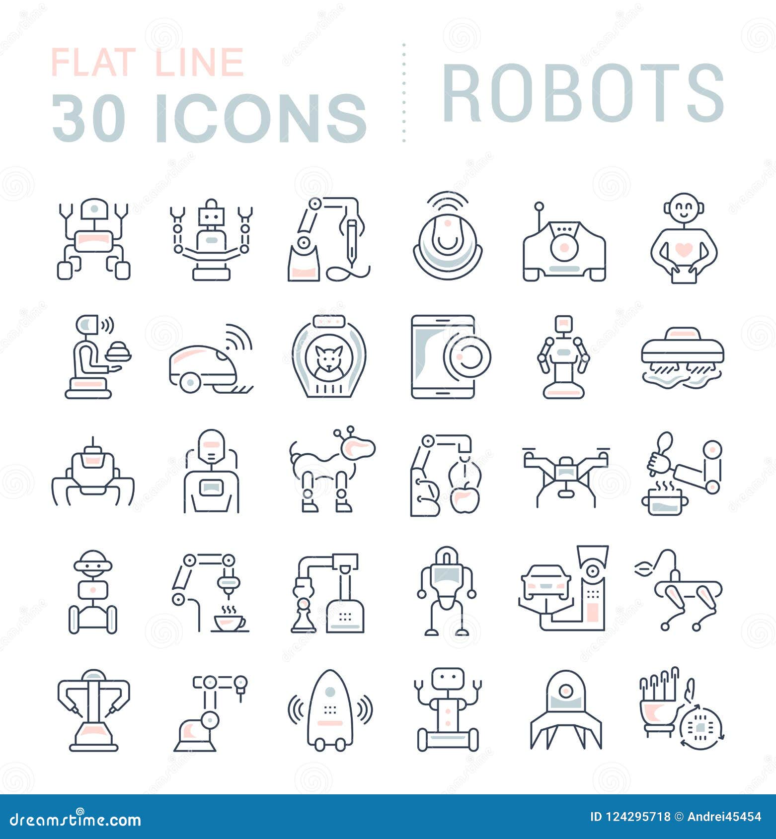 Set Vector Line Icons of Robots. Stock Illustration - Illustration of ...