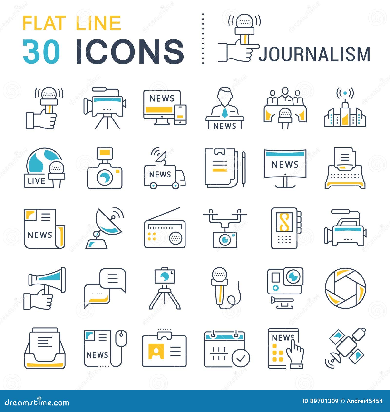 Set Vector Flat Line Icons Journalism Stock Illustration - Illustration ...