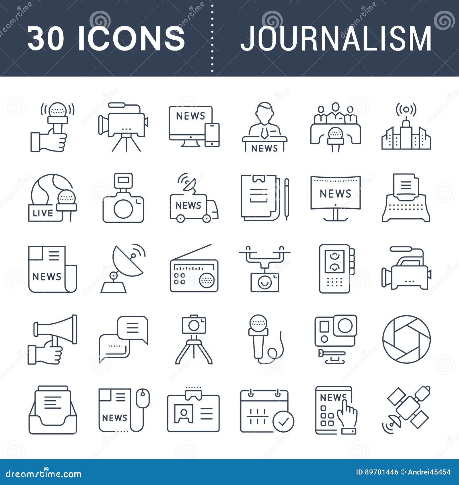 Set Vector Flat Line Icons Journalism Stock Illustration - Illustration ...