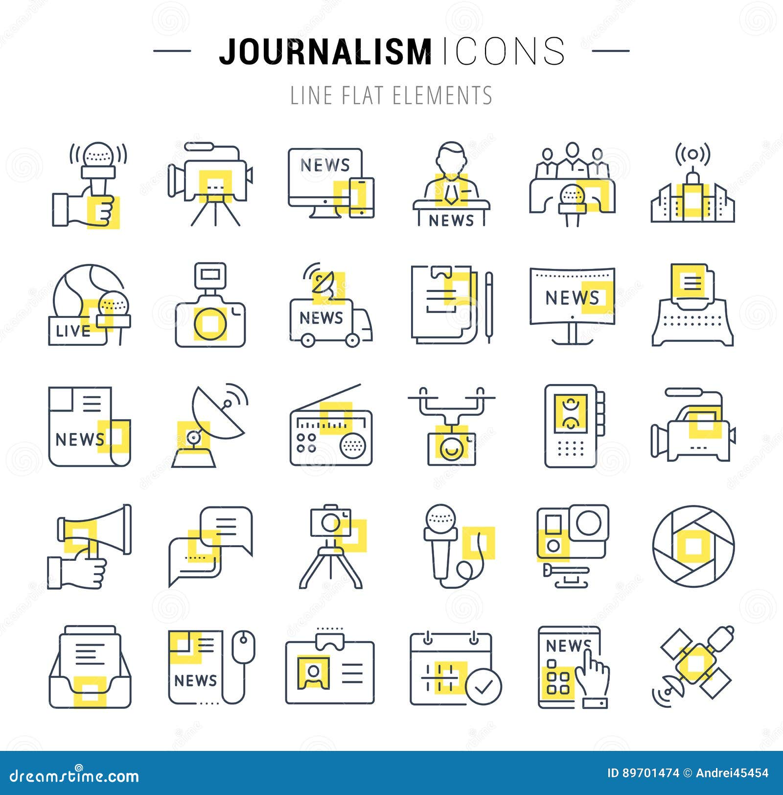 Set Vector Flat Line Icons Journalism Stock Illustration - Illustration ...