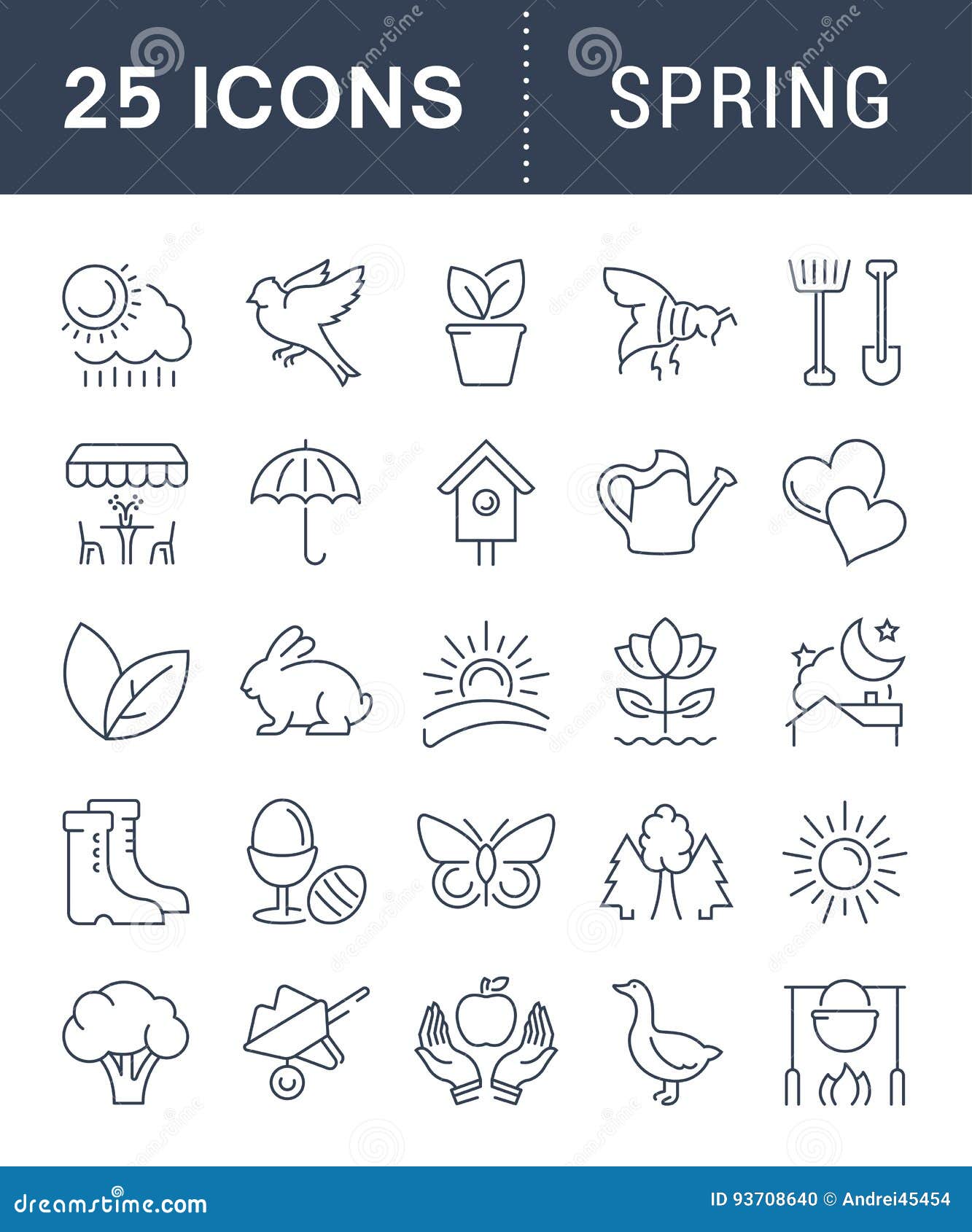 Set Vector Flat Line Icons Spring Stock Illustration - Illustration of ...