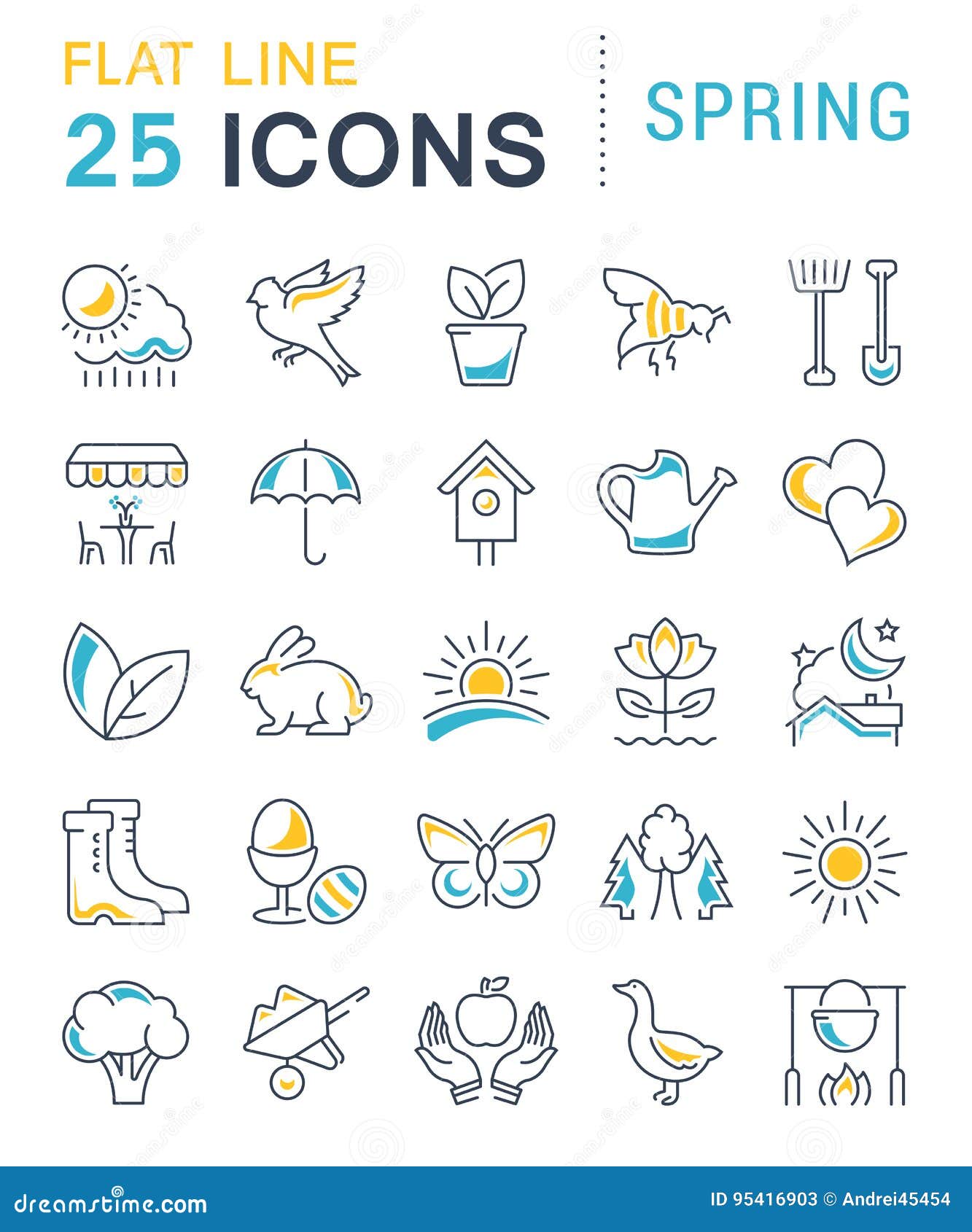 Set Vector Flat Line Icons Spring Stock Illustration - Illustration of ...