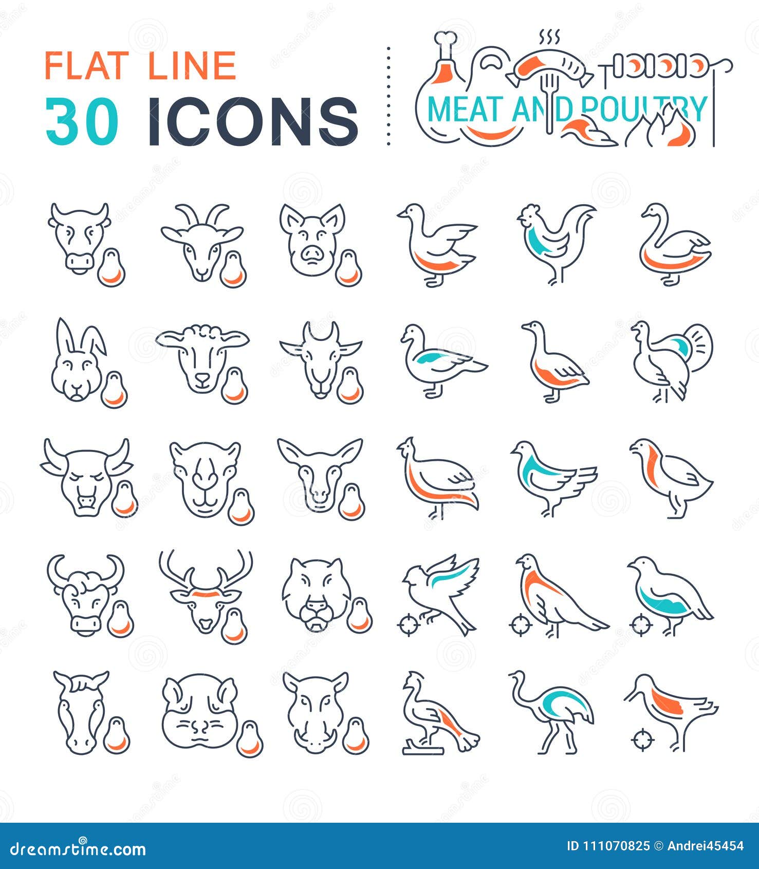 Set Vector Line Icons of Meat and Poultry. Stock Illustration ...