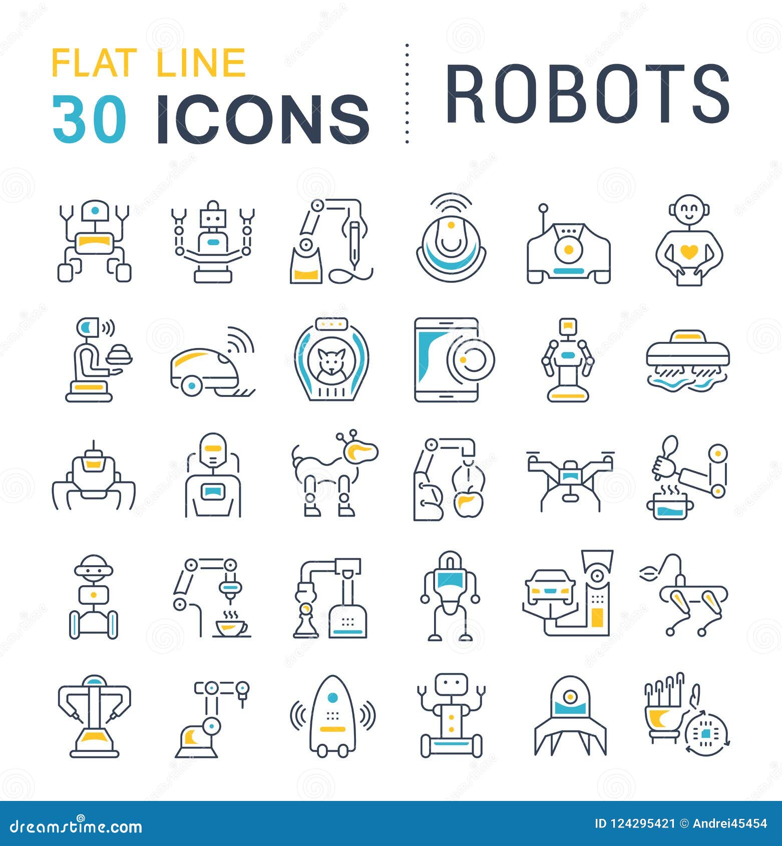 Set Vector Line Icons of Robots. Stock Illustration - Illustration of ...