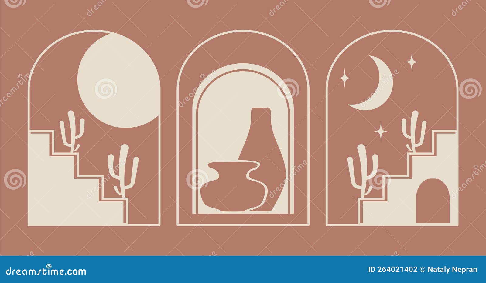 Set of Vector Linear Boho Emblems with East Elements. Morocco ...