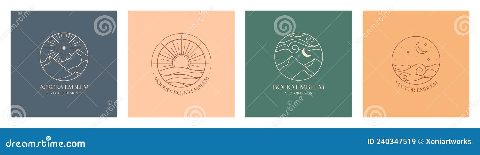 Set of Vector Linear Boho Emblems Stock Vector - Illustration of boho ...