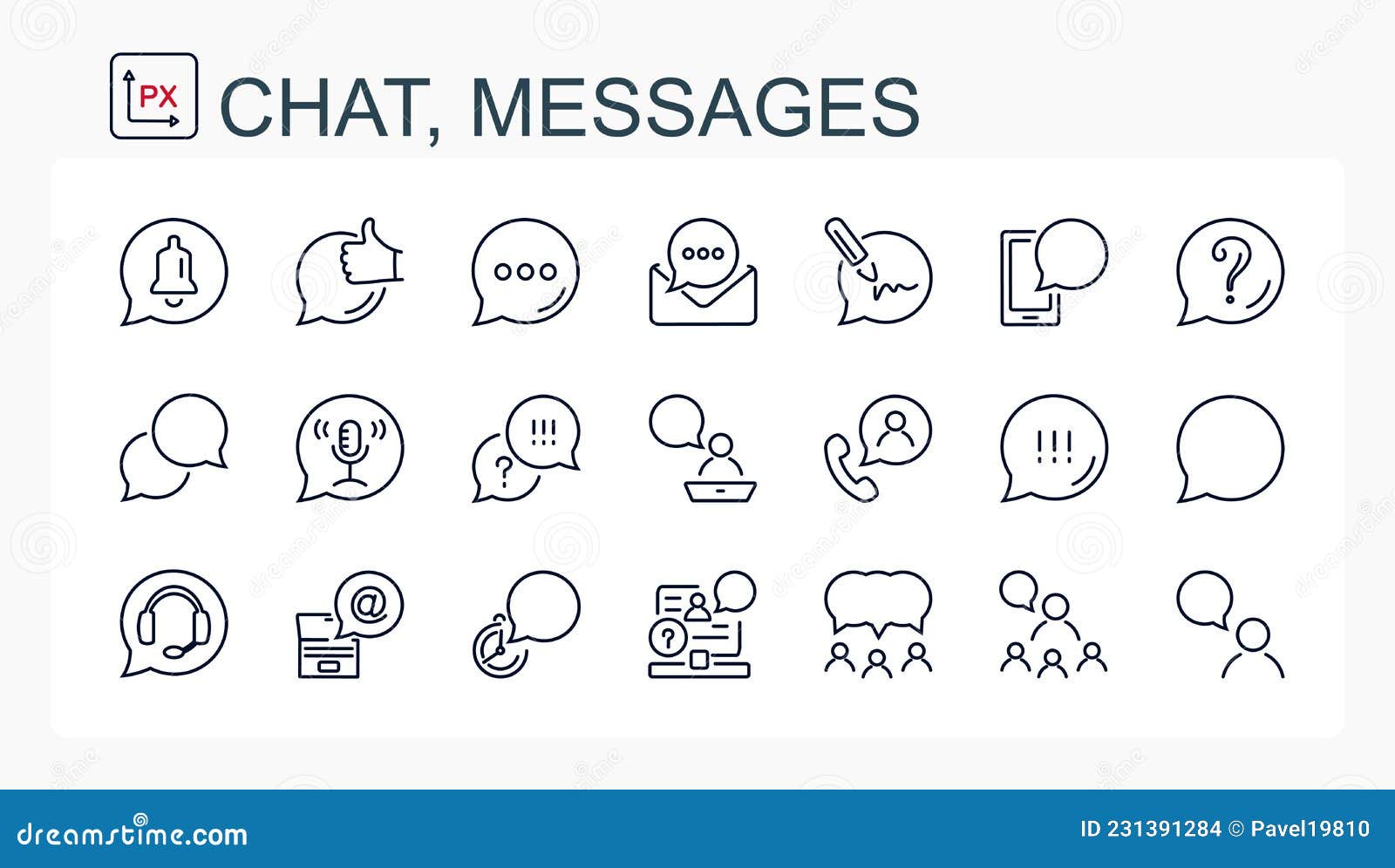 A Set of Vector Linear Icons. Chat, Messages Stock Vector ...