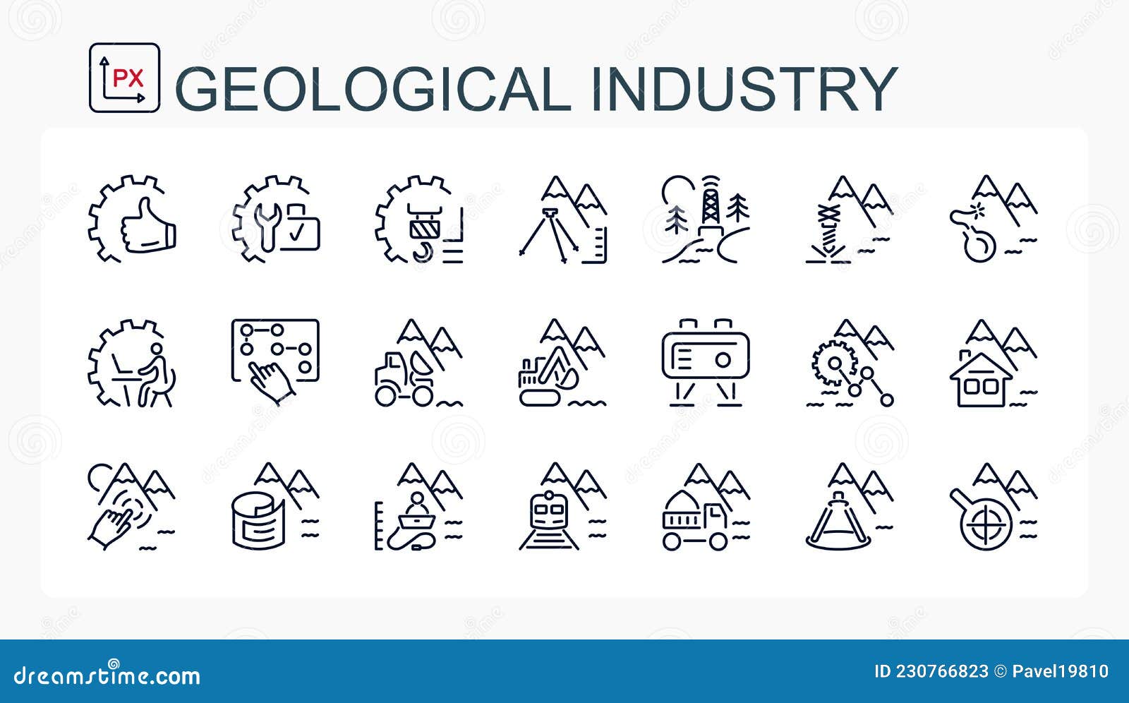 A Set of Vector Linear Icons . Geological Industry, Mining Industry ...