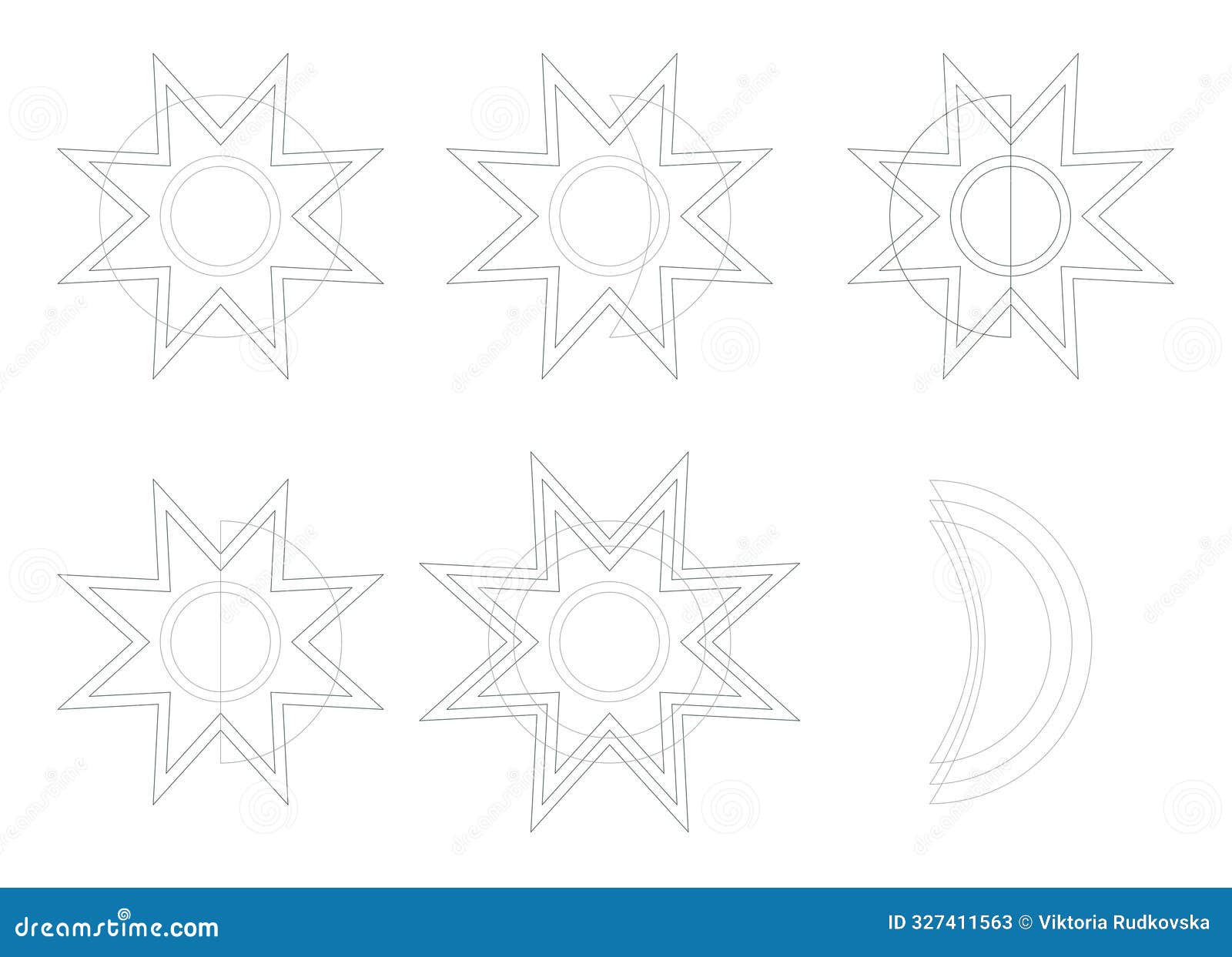 Set of Vector Linear Solar and Lunar Signs Stock Vector - Illustration ...