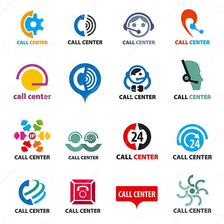Set of Vector Logos Call Center Stock Vector - Illustration of logo ...