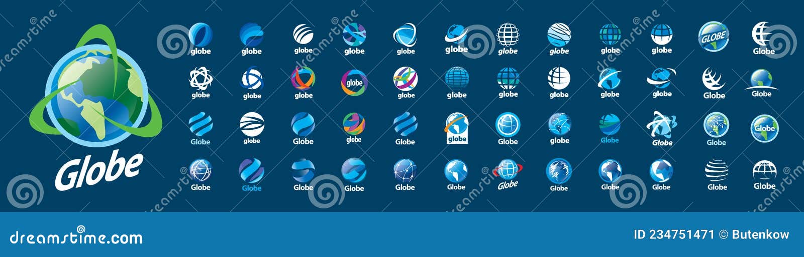 A Set of Vector Logos of the Globe on a Dark Background Stock Vector ...