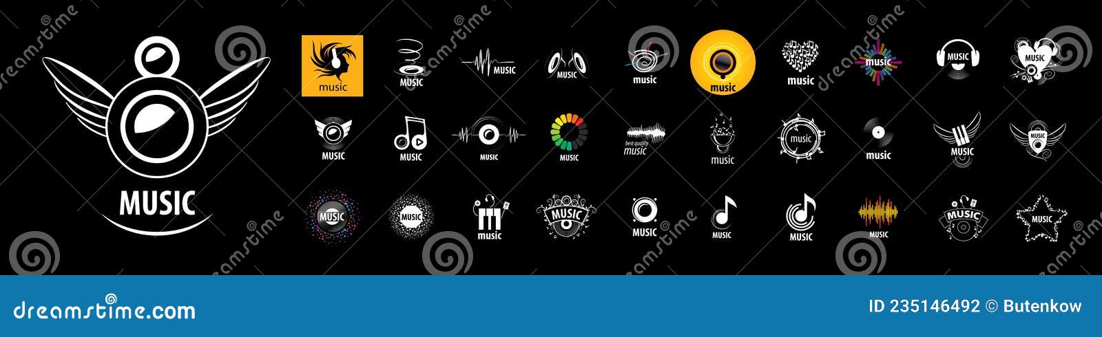A Set of Vector Logos Music on a Black Background Stock Vector ...