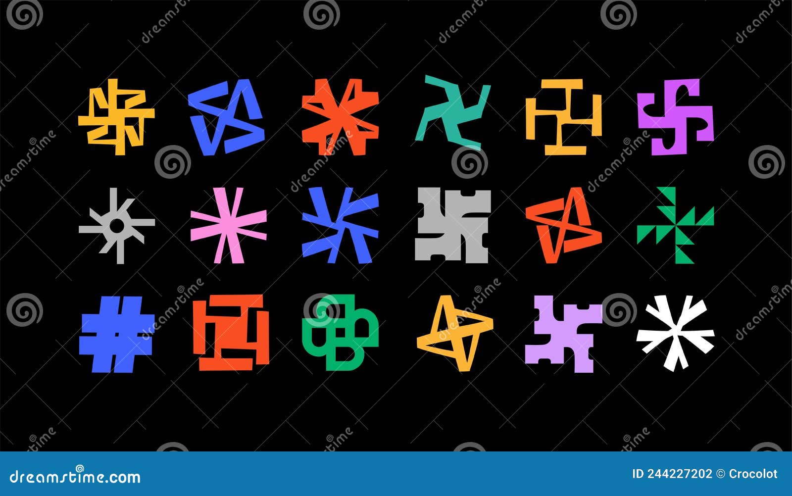 Set of Vector Logos, Square Objects and Shapes, Repeating Symmetrical ...