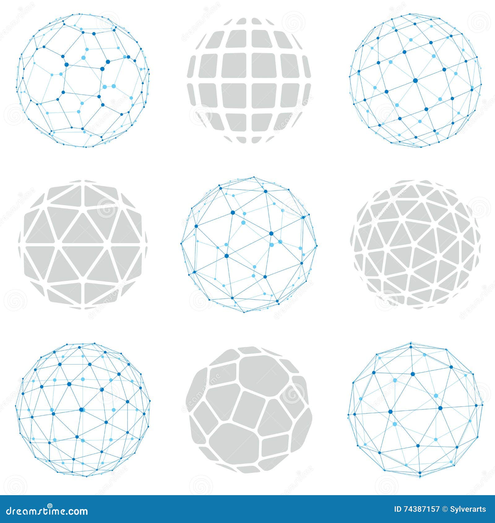 Set of Vector Low Poly Spherical Objects with Connected Lines an Stock ...