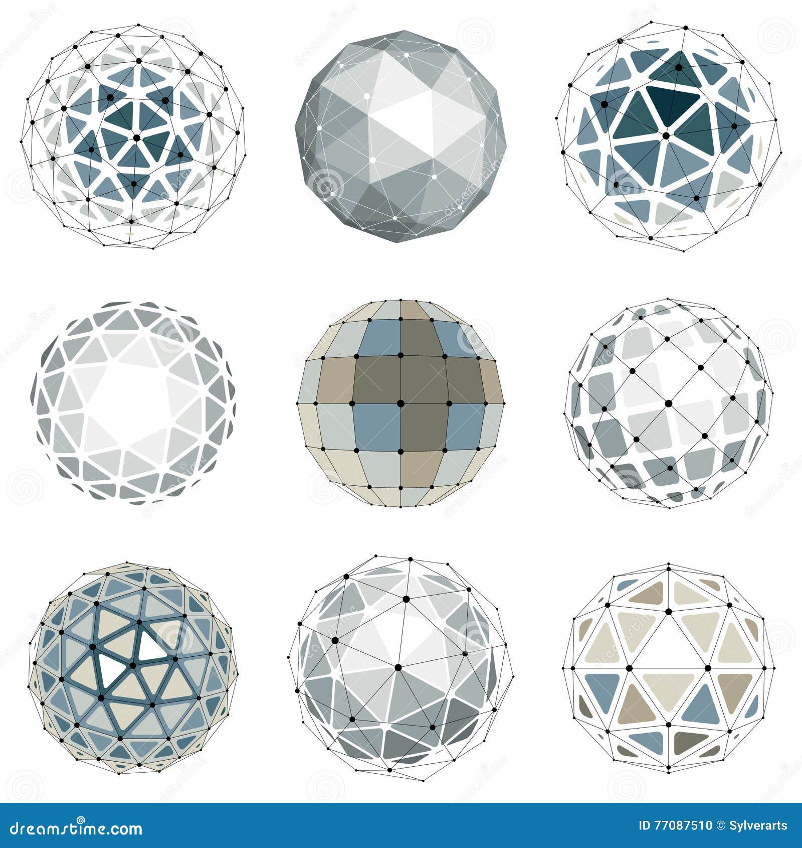 Set of Vector Low Poly Spherical Objects with Connected Lines an Stock ...