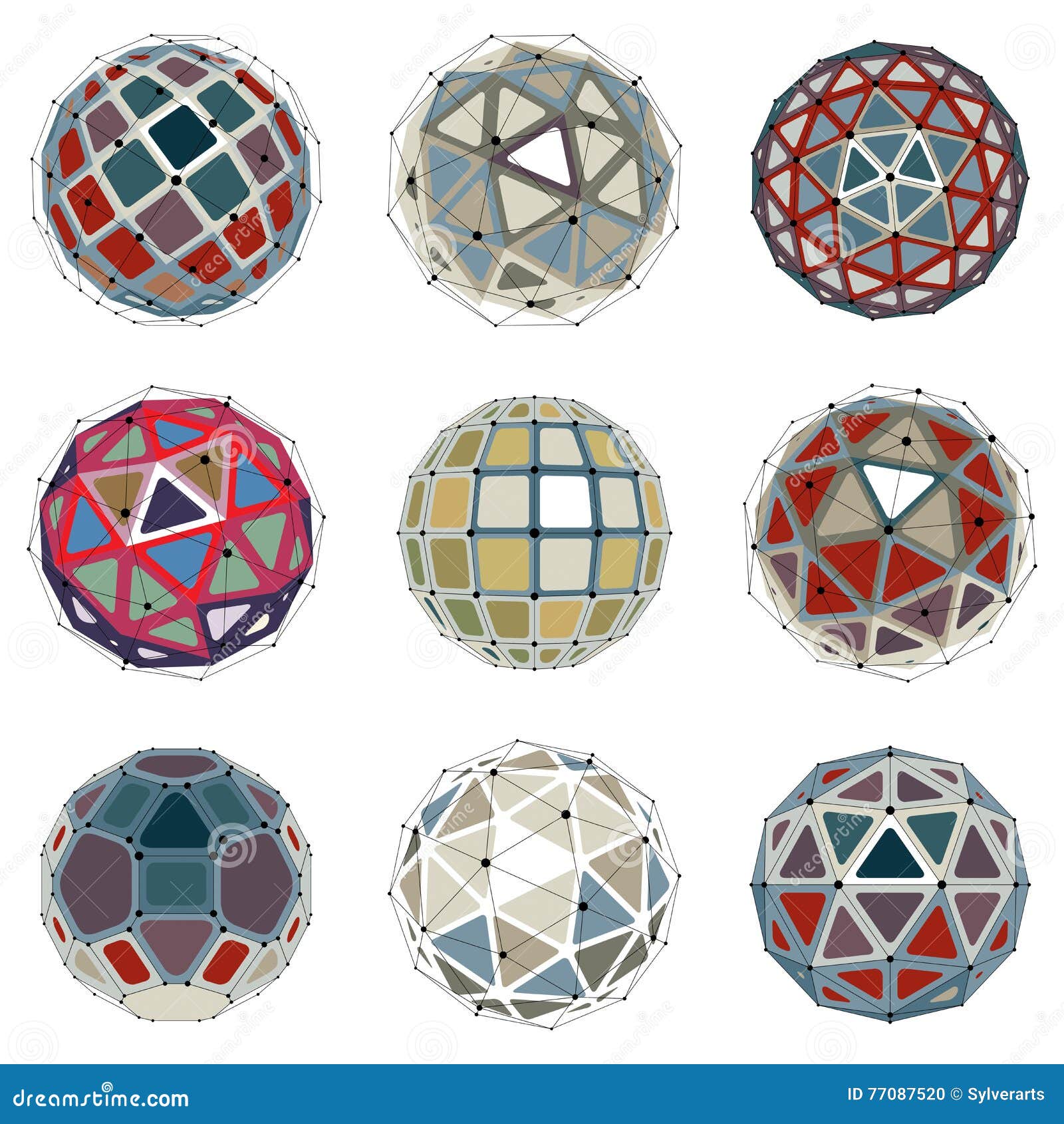 Set of Vector Low Poly Spherical Objects with Connected Lines an Stock ...