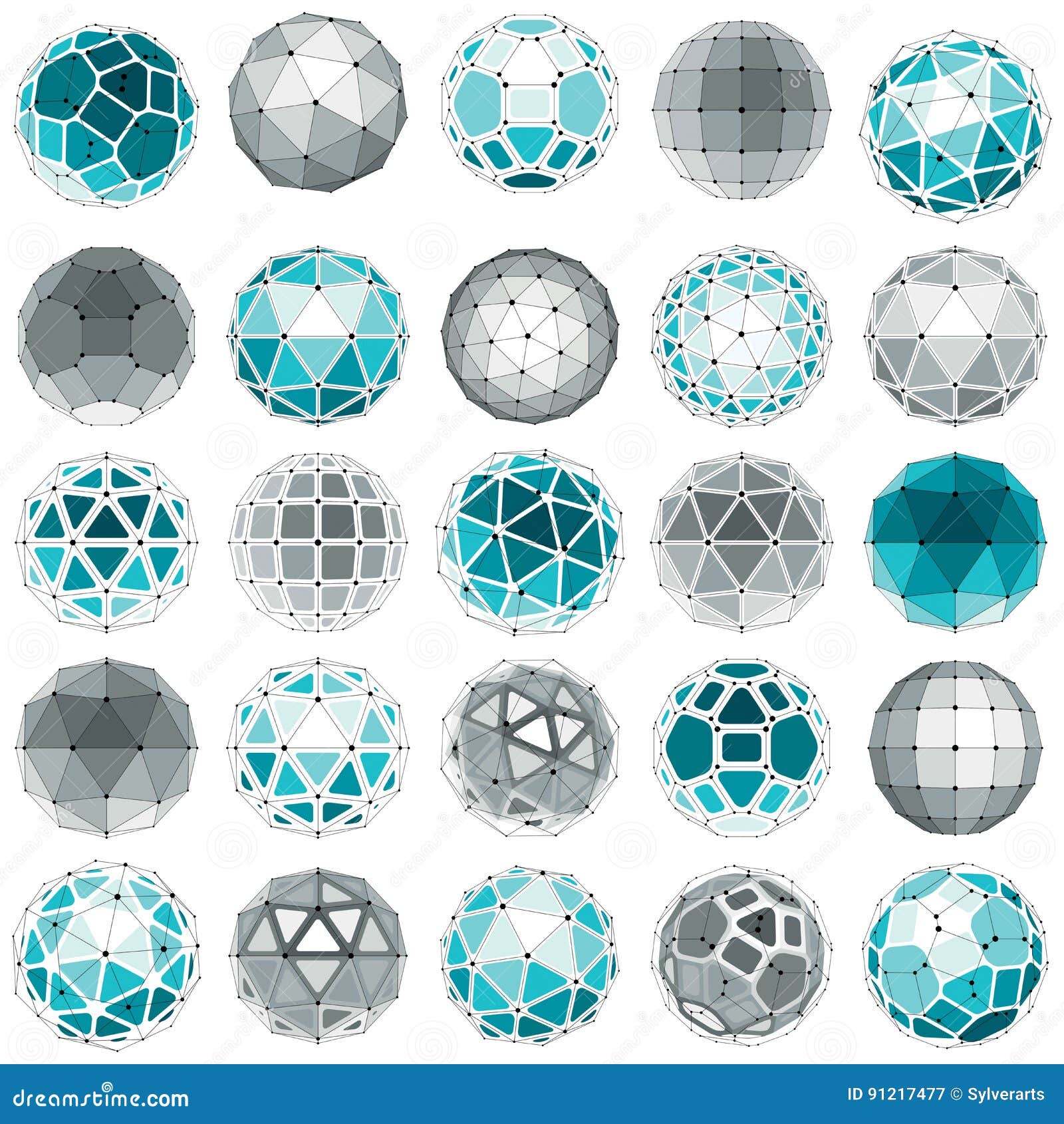 Set of Vector Low Poly Spherical Objects with Connected Lines an Stock ...