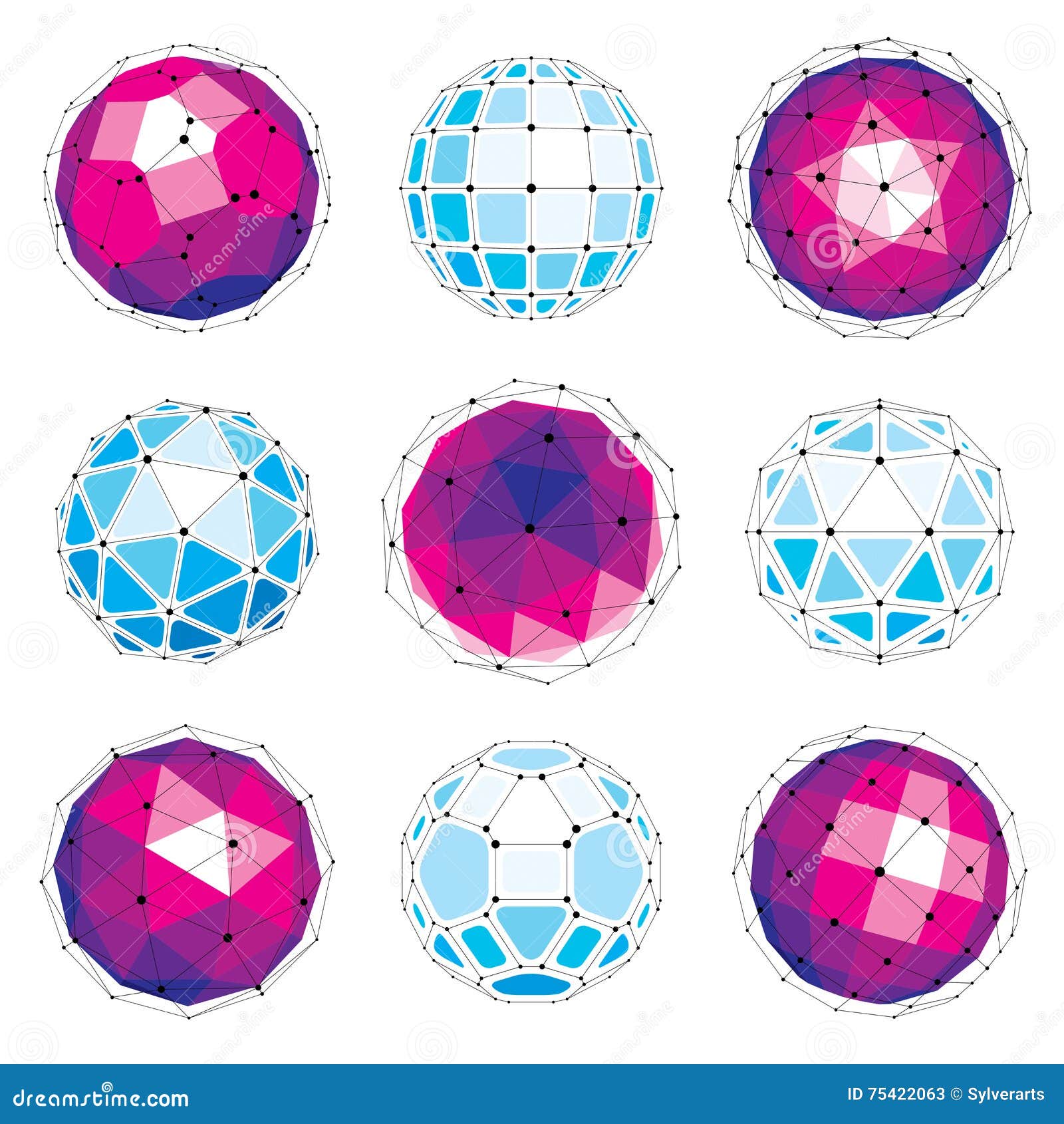 Set of Vector Low Poly Spherical Objects Stock Vector - Illustration of ...