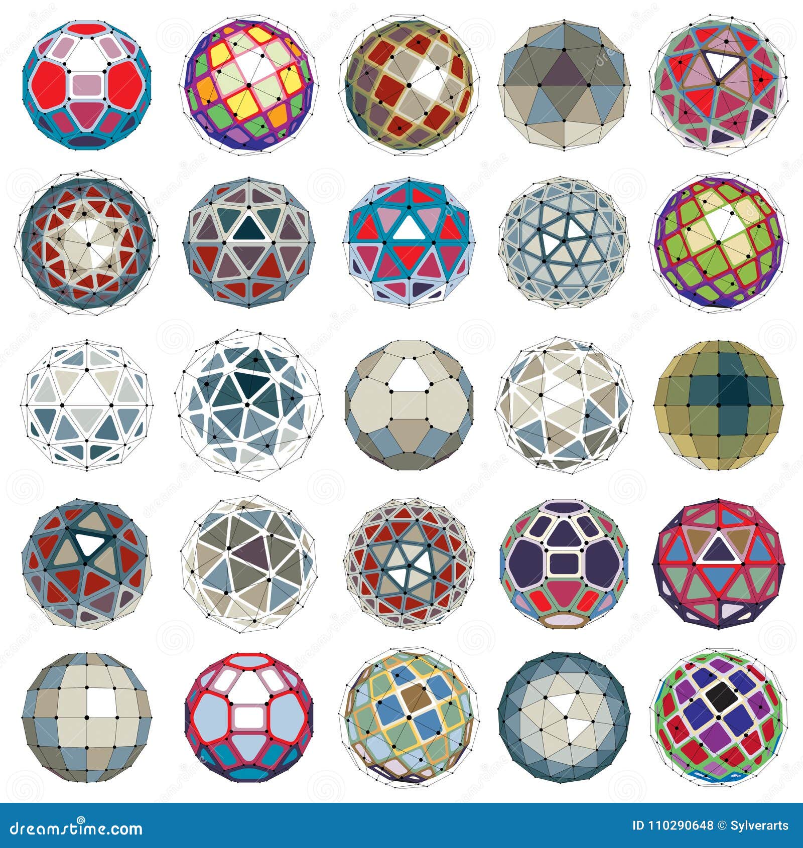 Set of Vector Low Poly Spherical Objects with Connected Lines an Stock ...