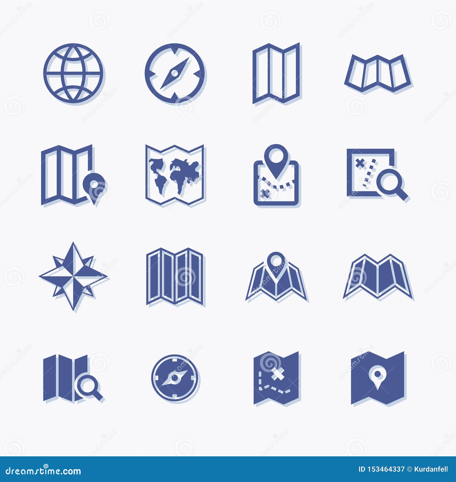 Vector Flat Map Icon Set. Navigation Pictogram Symbol. Stock Vector ...