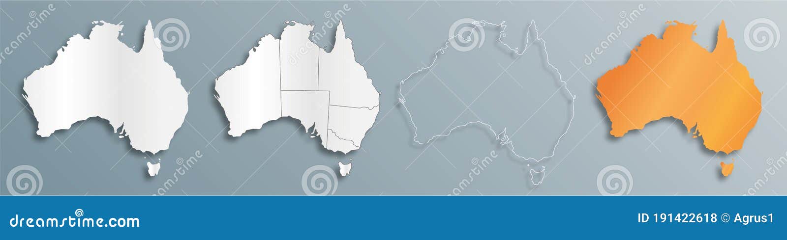 Set of Vector Maps of Australia with Shadow Stock Vector - Illustration ...