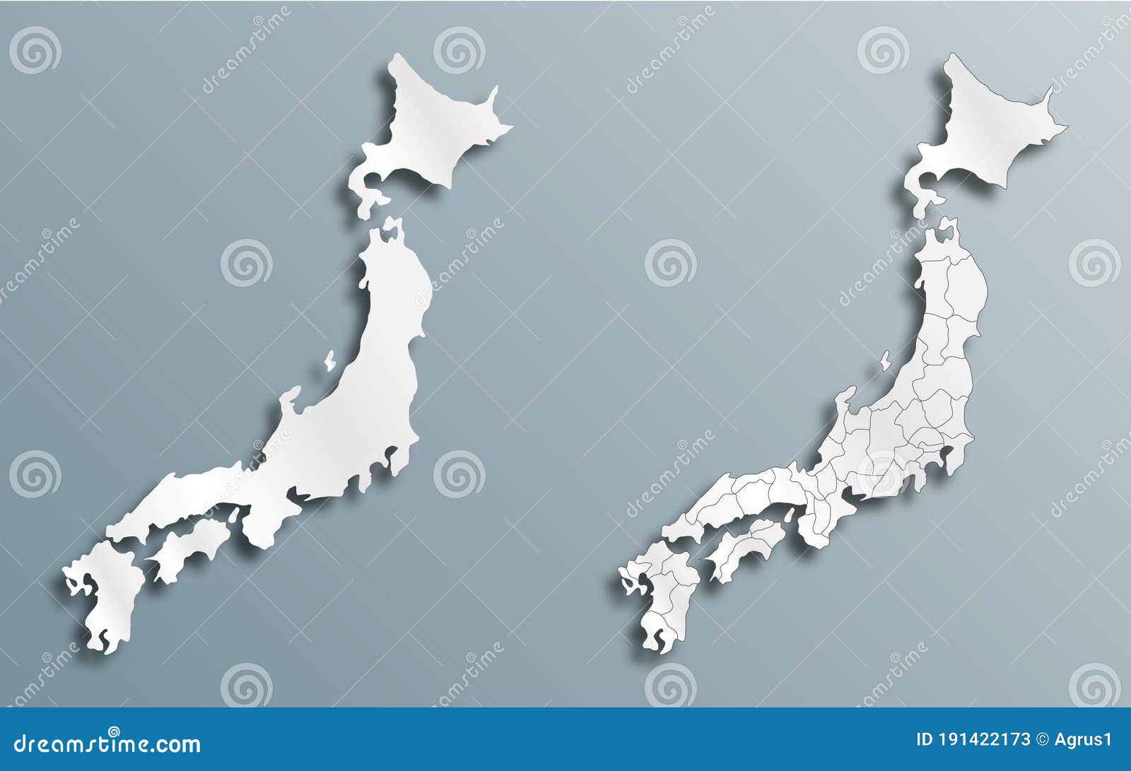 Set of Vector Maps of Japan with Shadow Stock Vector - Illustration of ...
