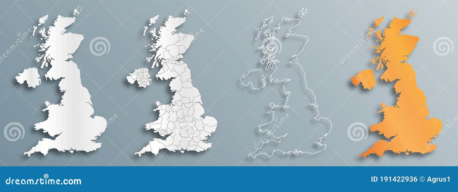 Set of Vector Maps of United Kingdom with Shadow Stock Vector ...