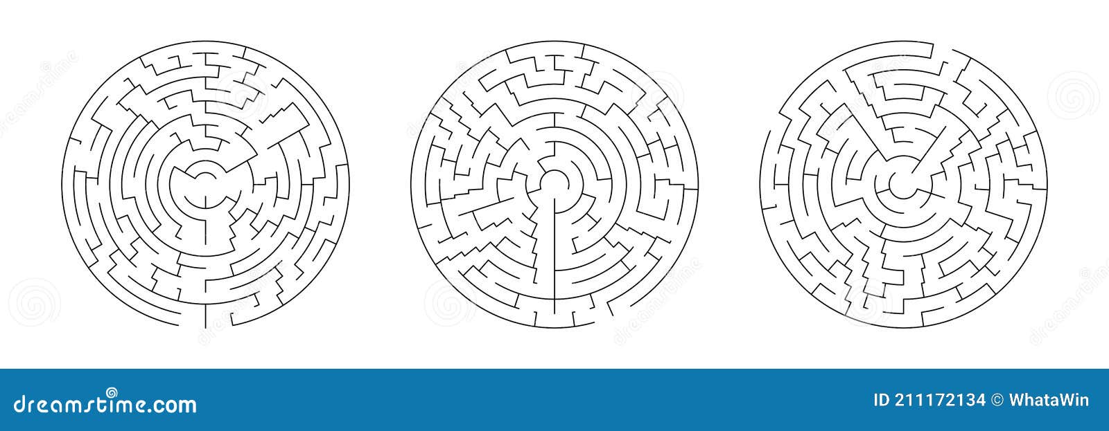 Set of Vector Mazes. Circle Labyrinth Illustration Stock Vector ...