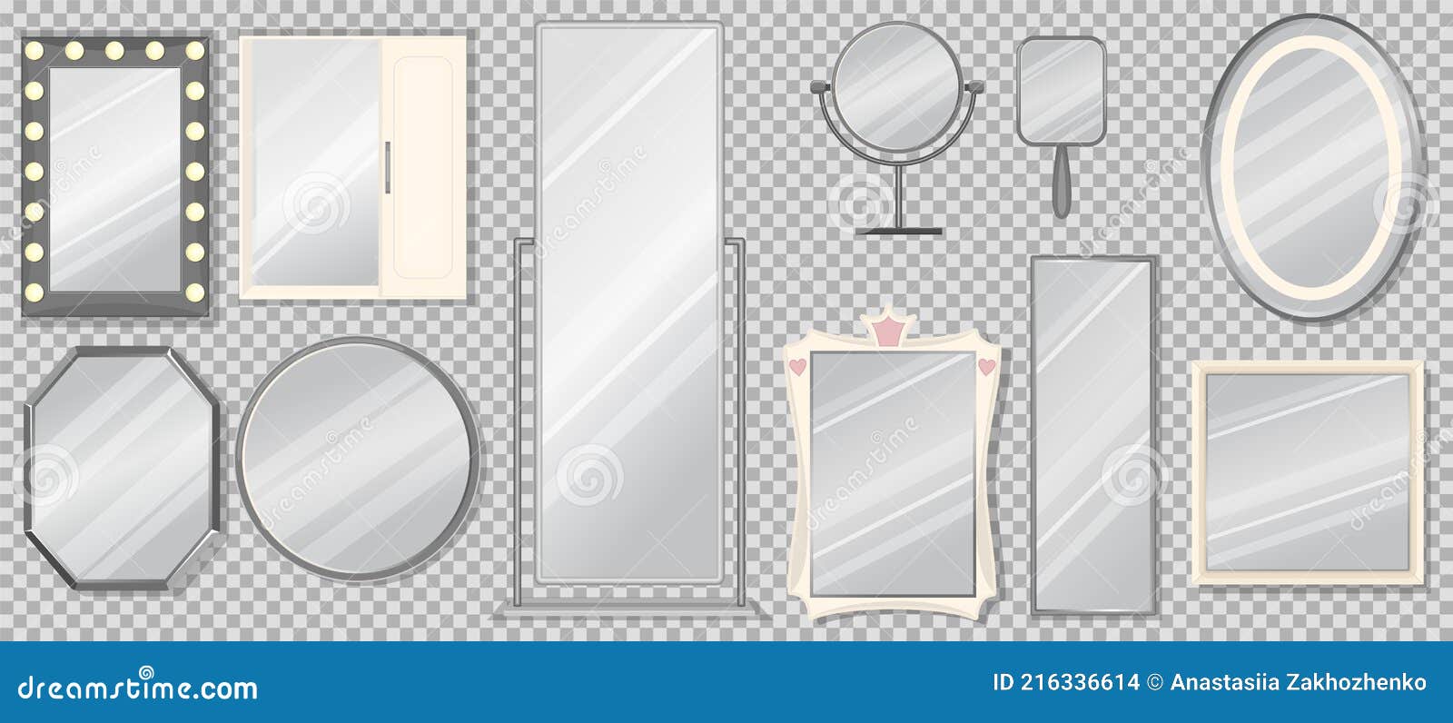 Set of Vector Mirrors of Different Models. Reflective Mirror Surface in ...