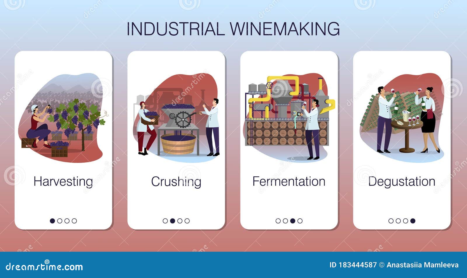 Set of Vector Mobile App Pages on Theme Industrial Wine Production ...