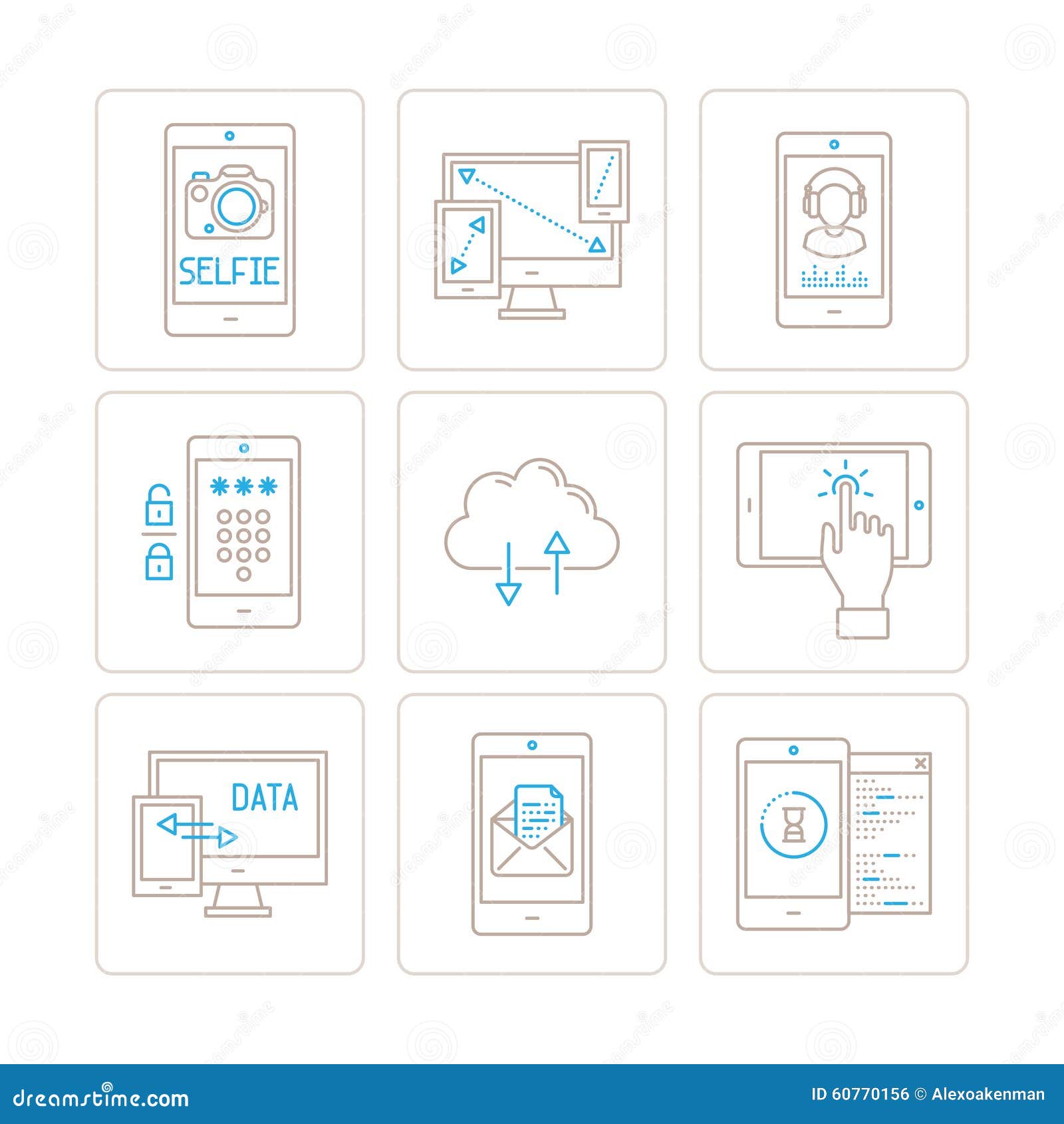 Set of Vector Mobile Tech Icons and Concepts in Mono Thin Line Style ...