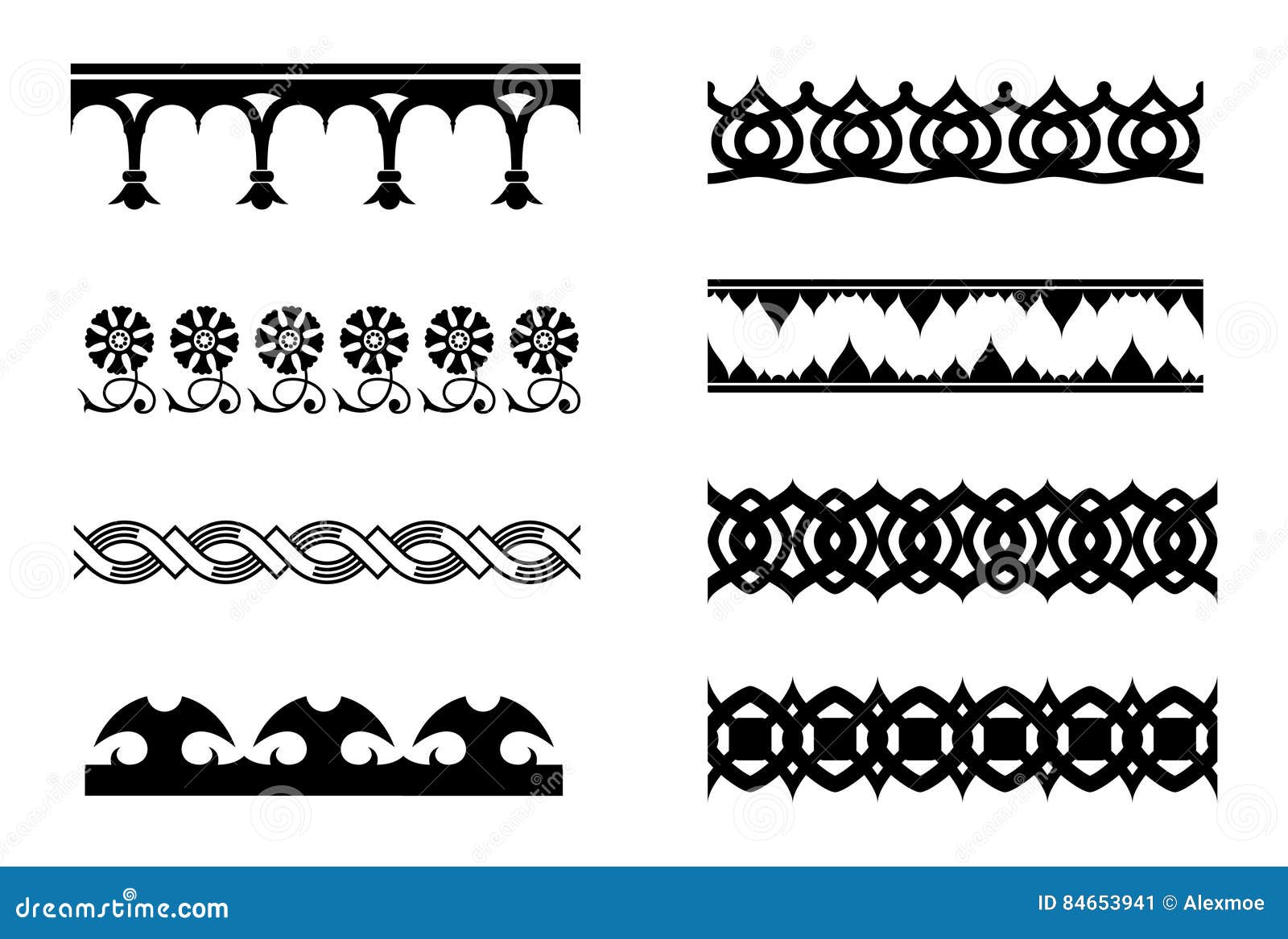 Set of Vector Monochrome Border Pattern Brushes Stock Vector ...