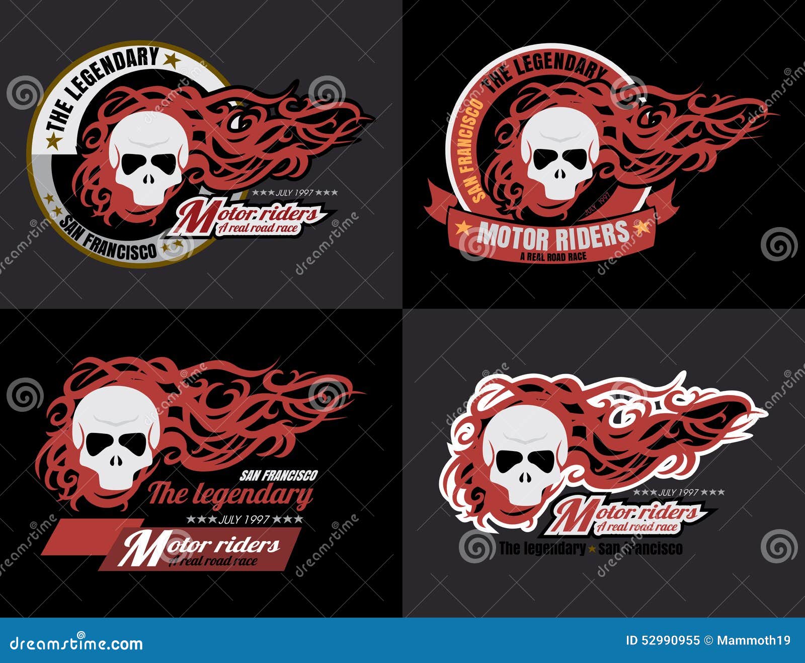 Set of Vector Motorcycle Skull Typography, T-shirt Graphics, Vec Stock ...