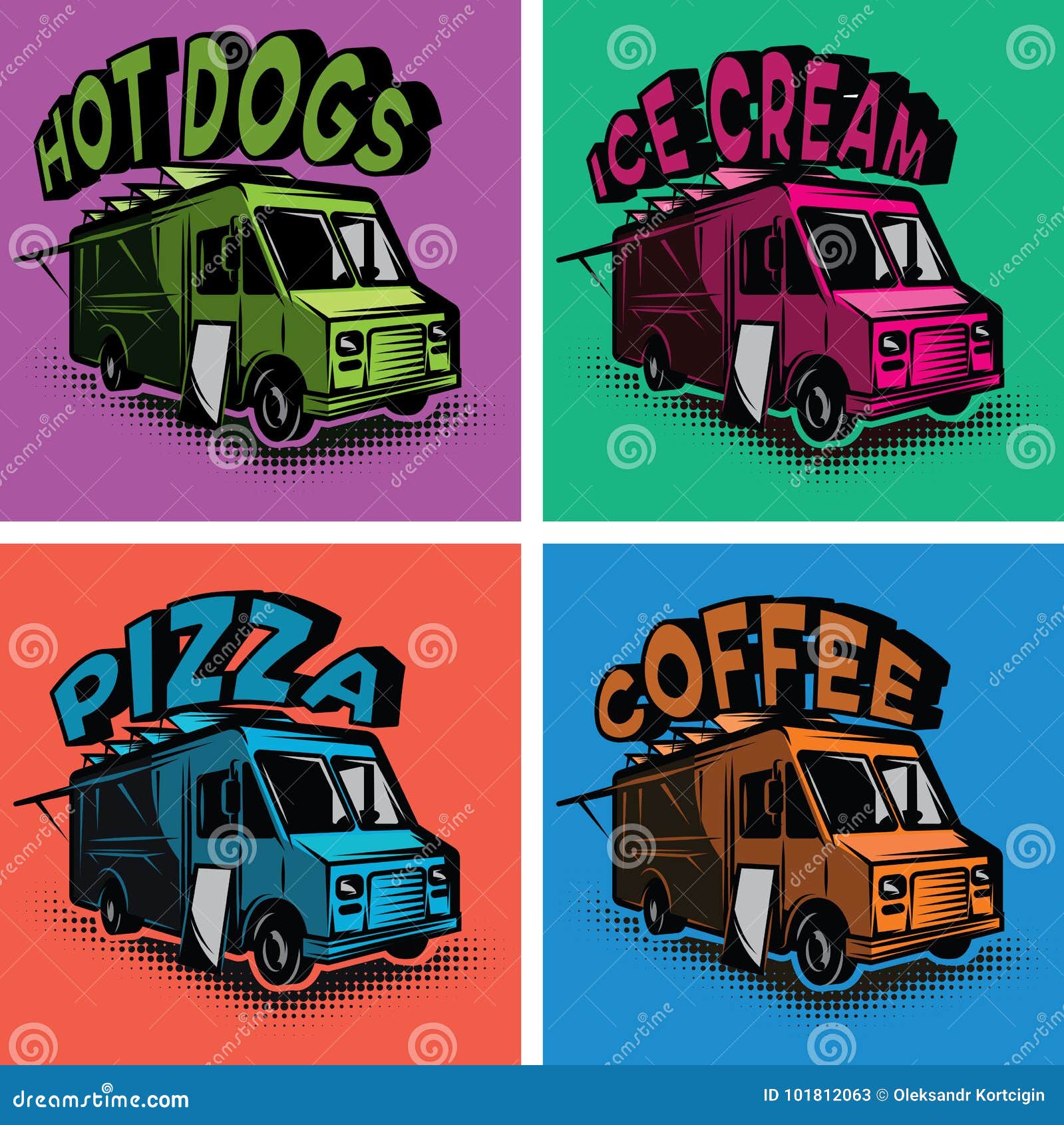 Set of Vector Multicolored Templates for Fast Food Cars Stock Vector ...