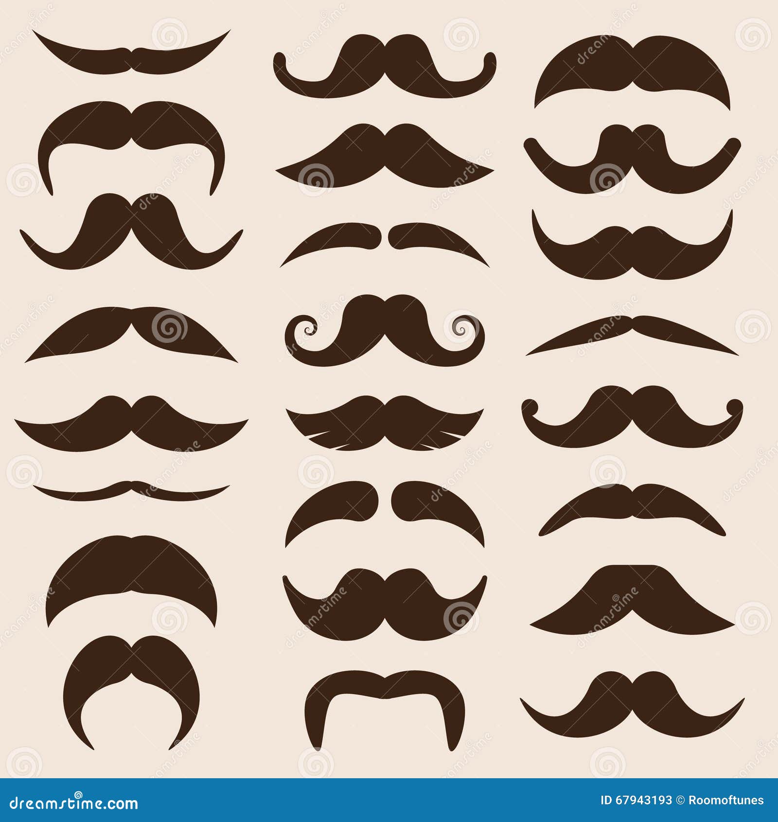 Set Of Vector Mustaches In Retro Style Stock Vector Illustration Of